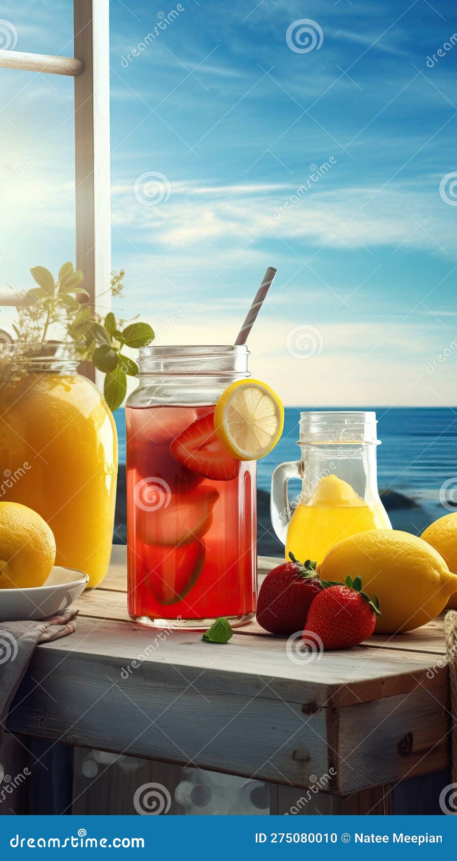 Summer Iced Cold Drink with Strawberry and Lemon. Generative AI Stock ...