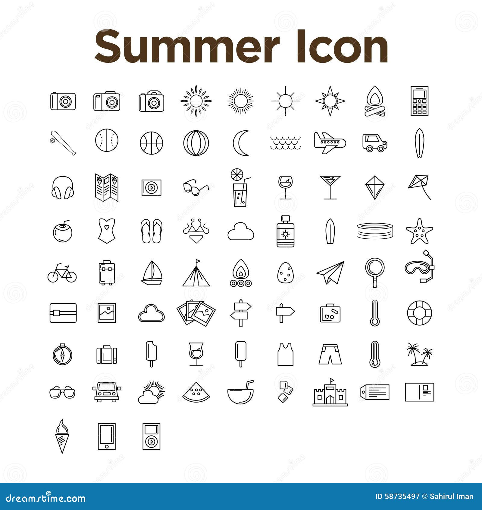 Summer Icon Set stock vector. Illustration of vacation - 58735497