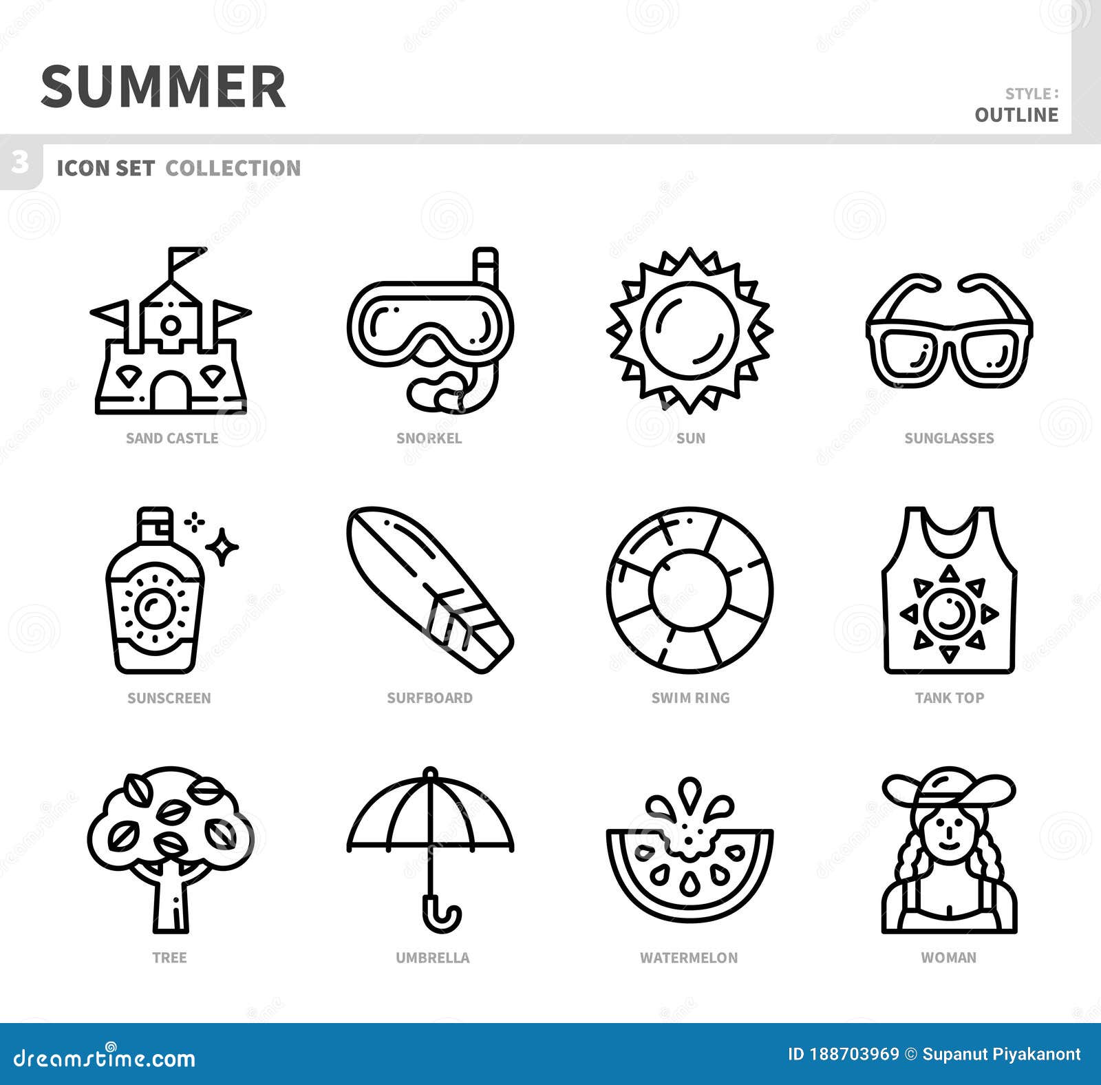 Summer icon set stock vector. Illustration of black - 188703969