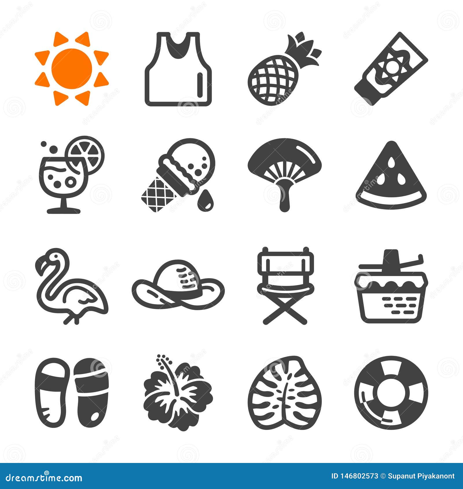 Summer icon set stock vector. Illustration of monstera - 146802573