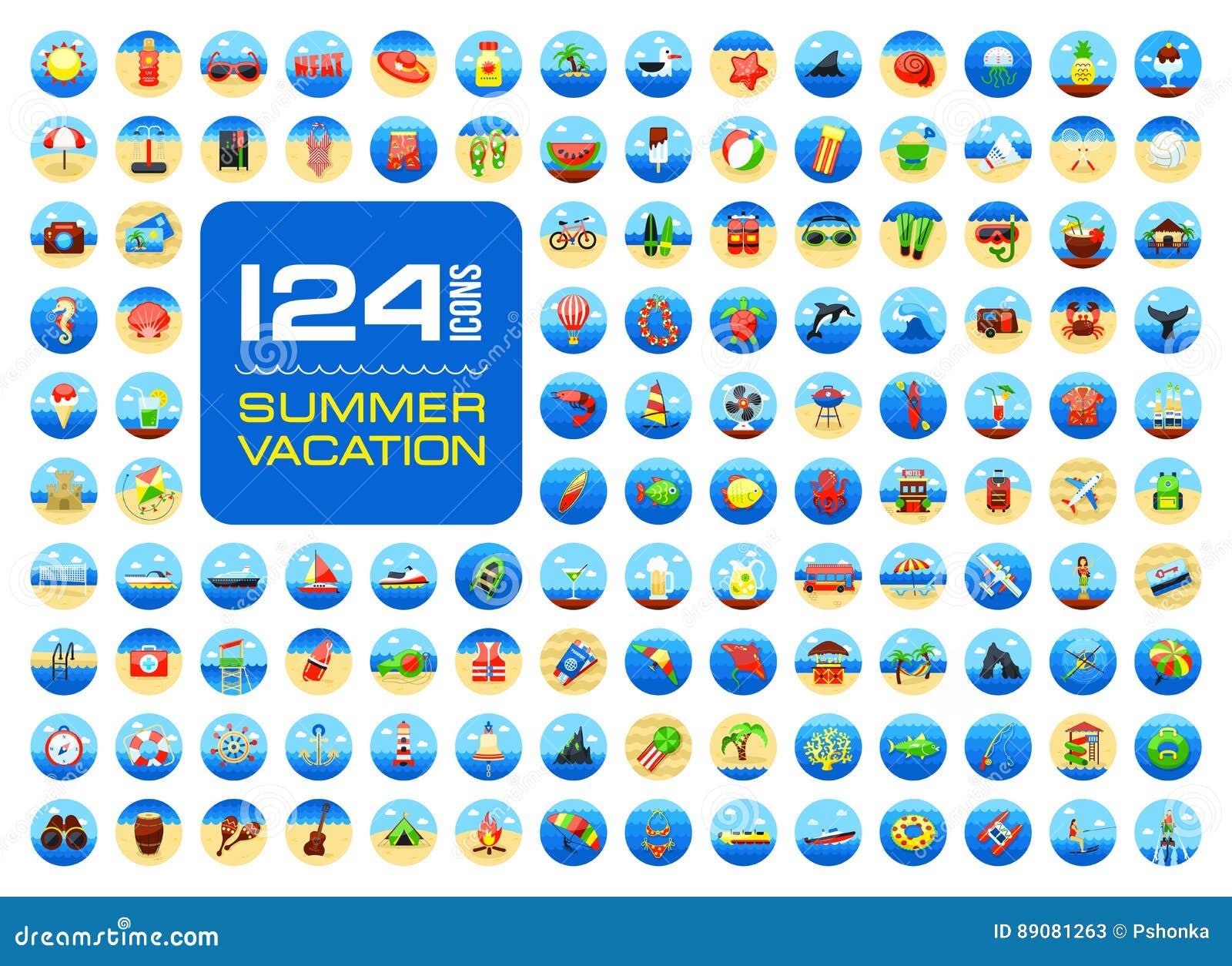 Summer Icon Set. Summertime. Vacation Stock Vector - Illustration of ...