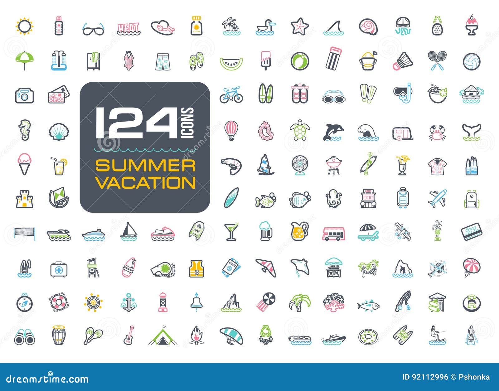 Summer Icon Set. Summertime. Vacation Stock Vector - Illustration of ...