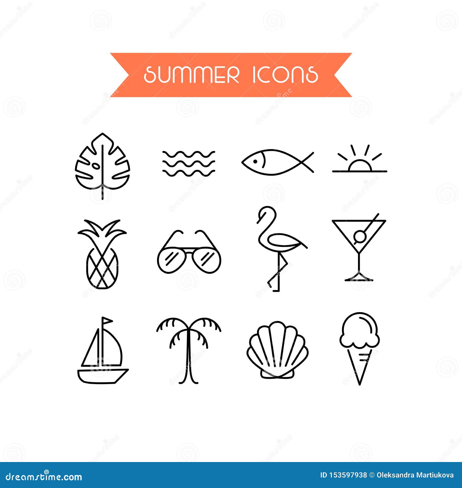 Summer Icon Set.Trendy Symbol Collection for Web and App Stock ...