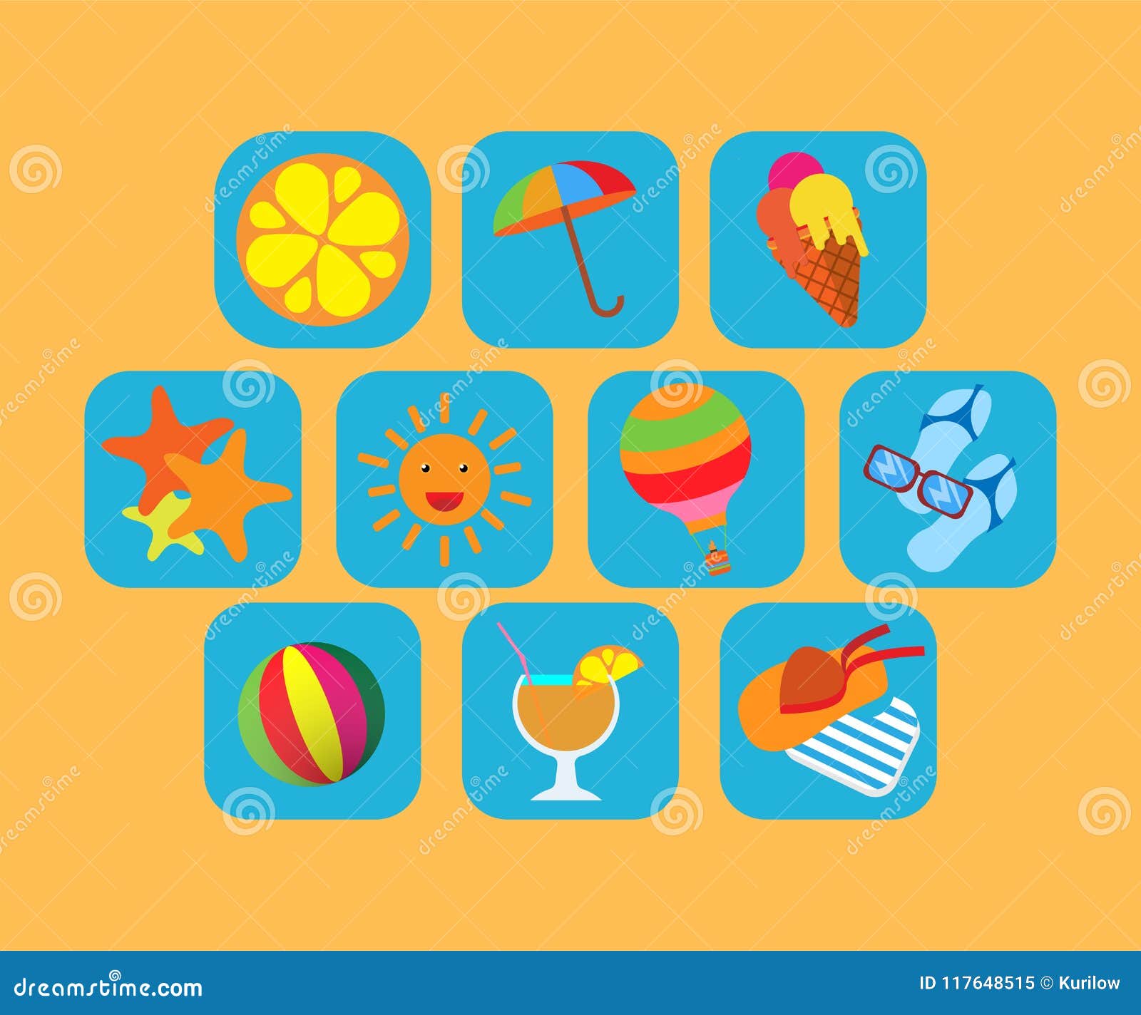 Summer Time Icon Set stock vector. Illustration of ball - 117648515