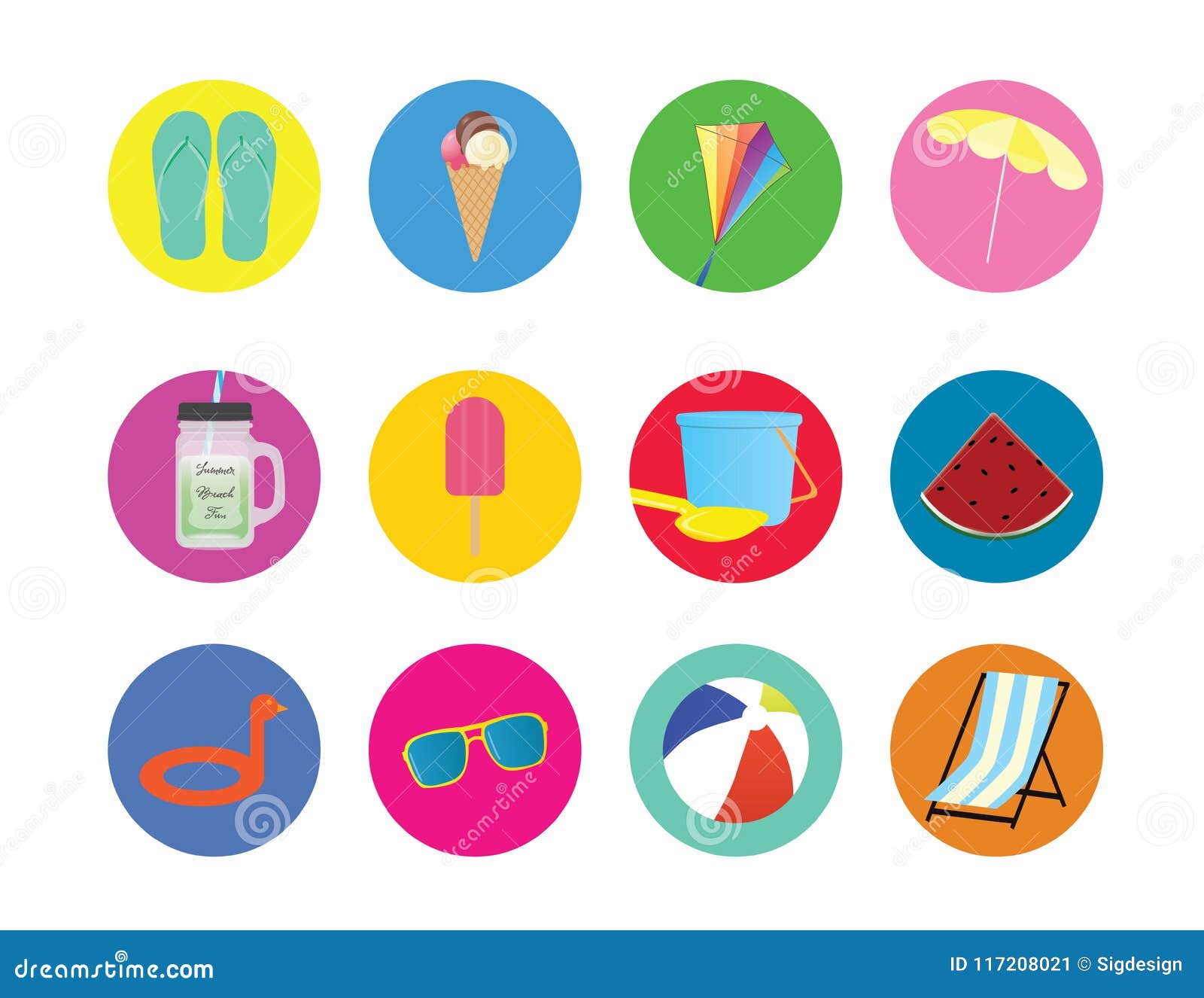 Summer Icons on Color Circles Stock Vector - Illustration of blue ...
