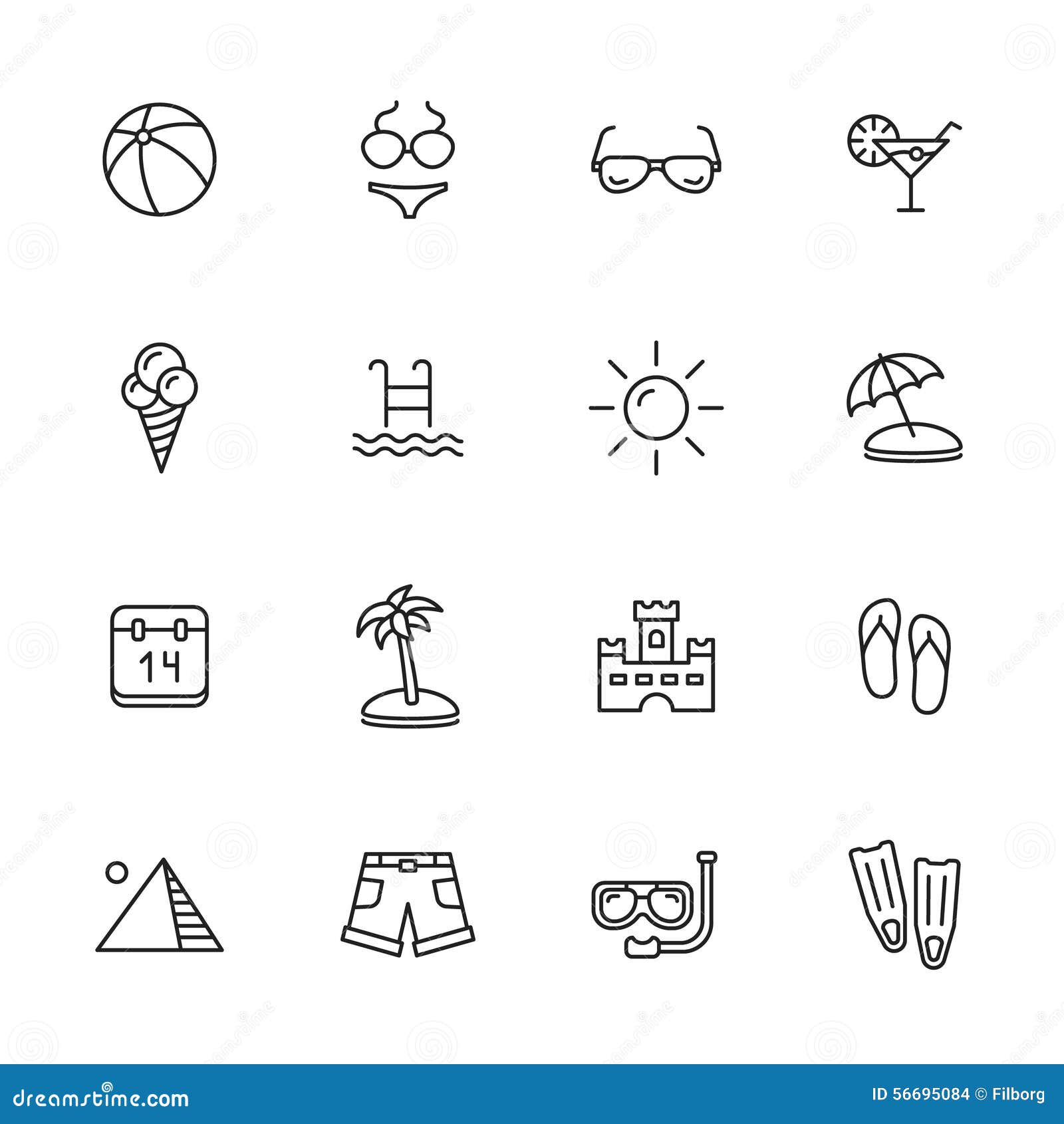 Summer Icons stock vector. Illustration of pictogram - 56695084