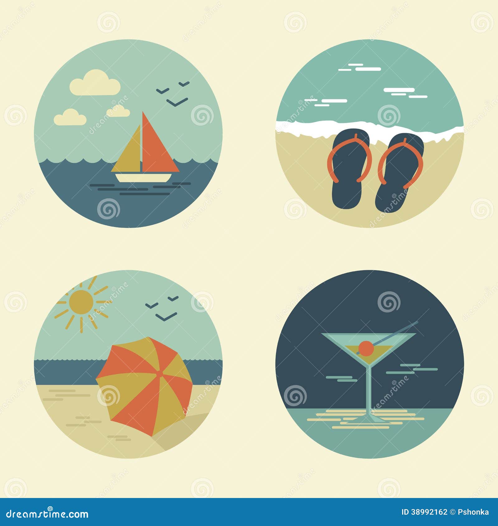 Summer icons retro stock vector. Illustration of shell - 38992162