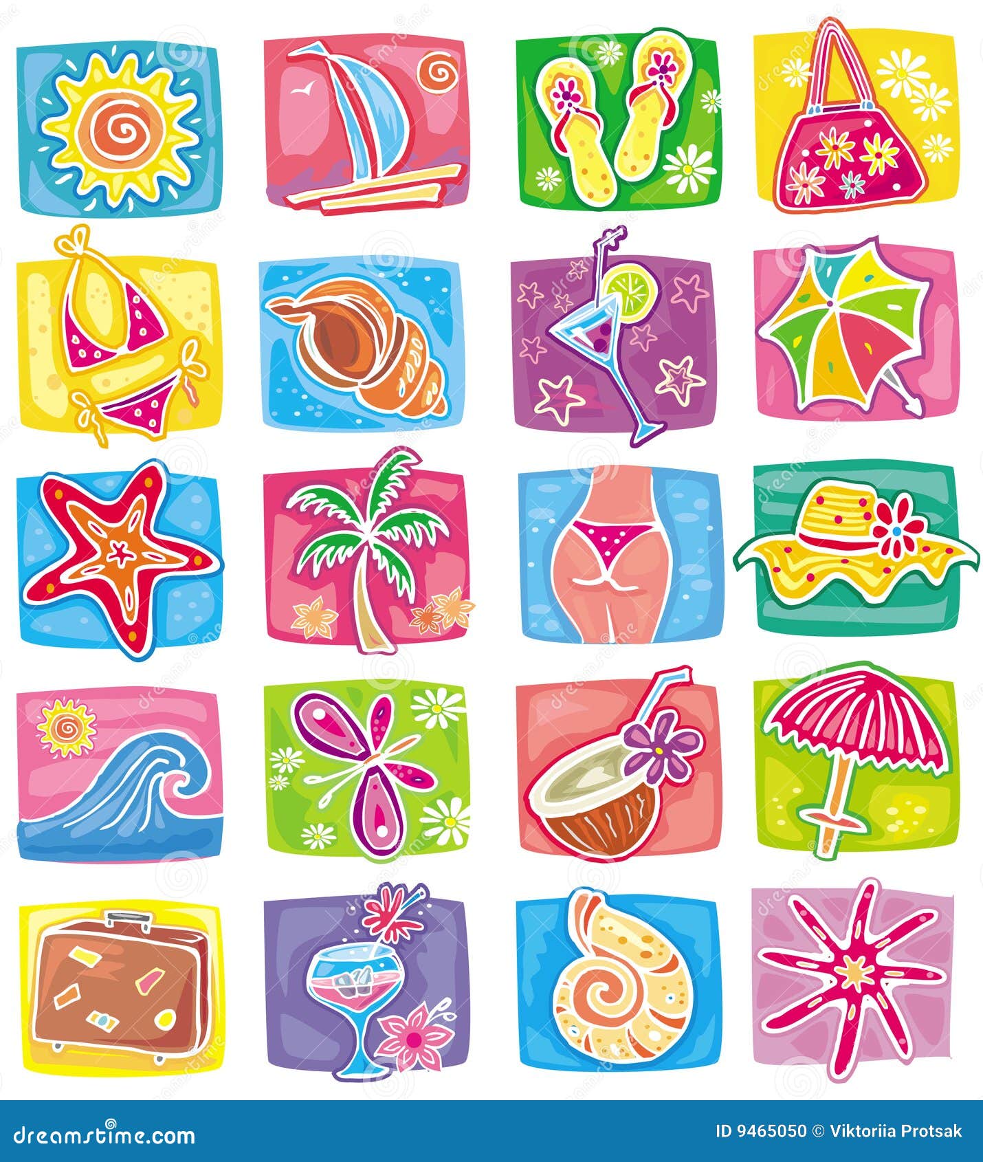 Summer icons set stock vector. Illustration of travel - 9465050