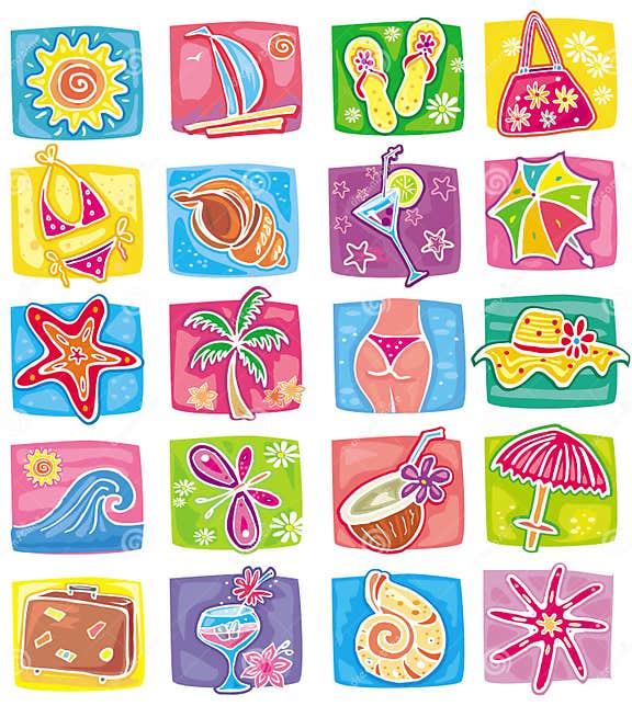Summer icons set stock vector. Illustration of travel - 9465050
