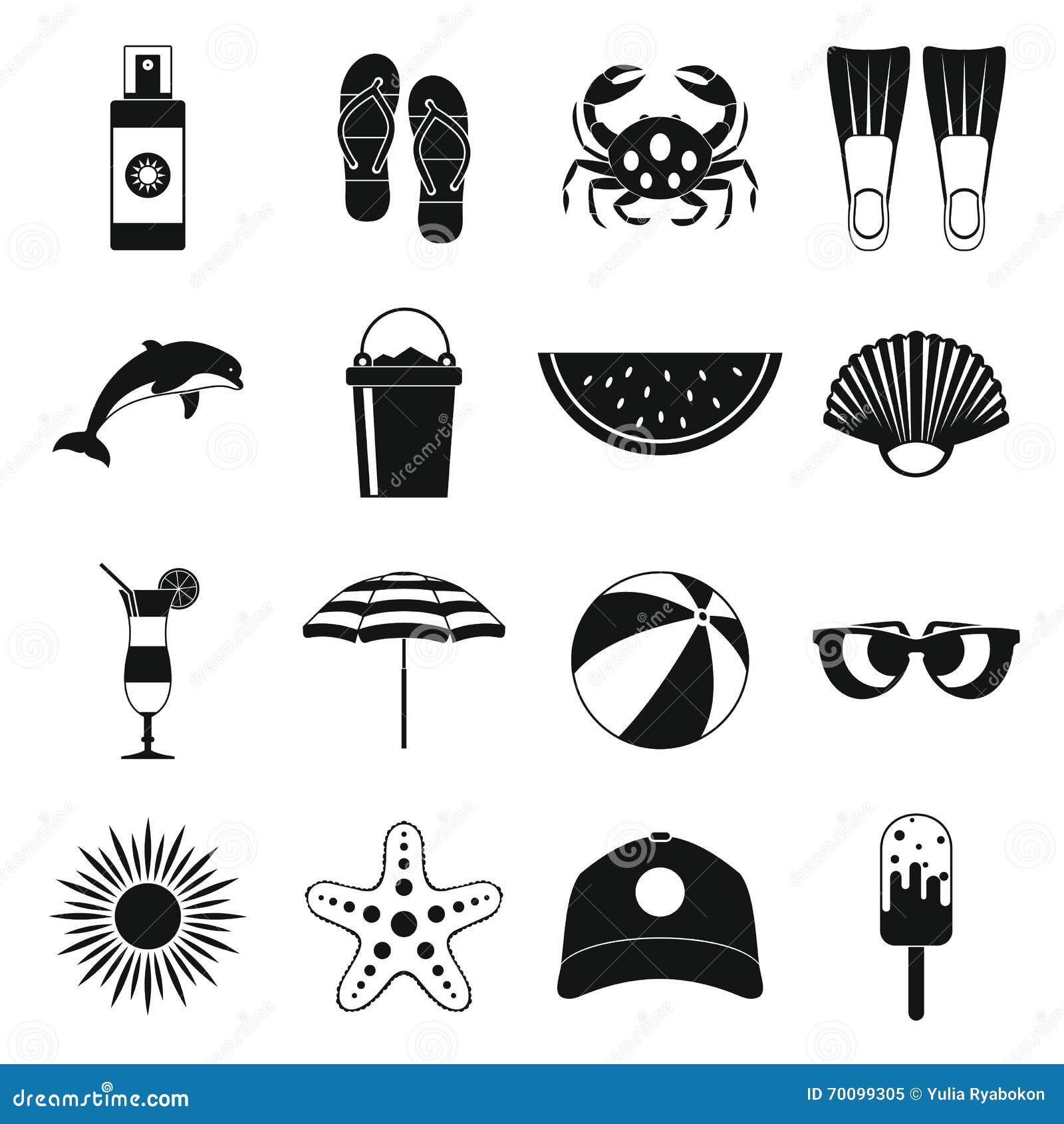 Summer Icons Set, Simple Style Stock Vector - Illustration of holiday ...