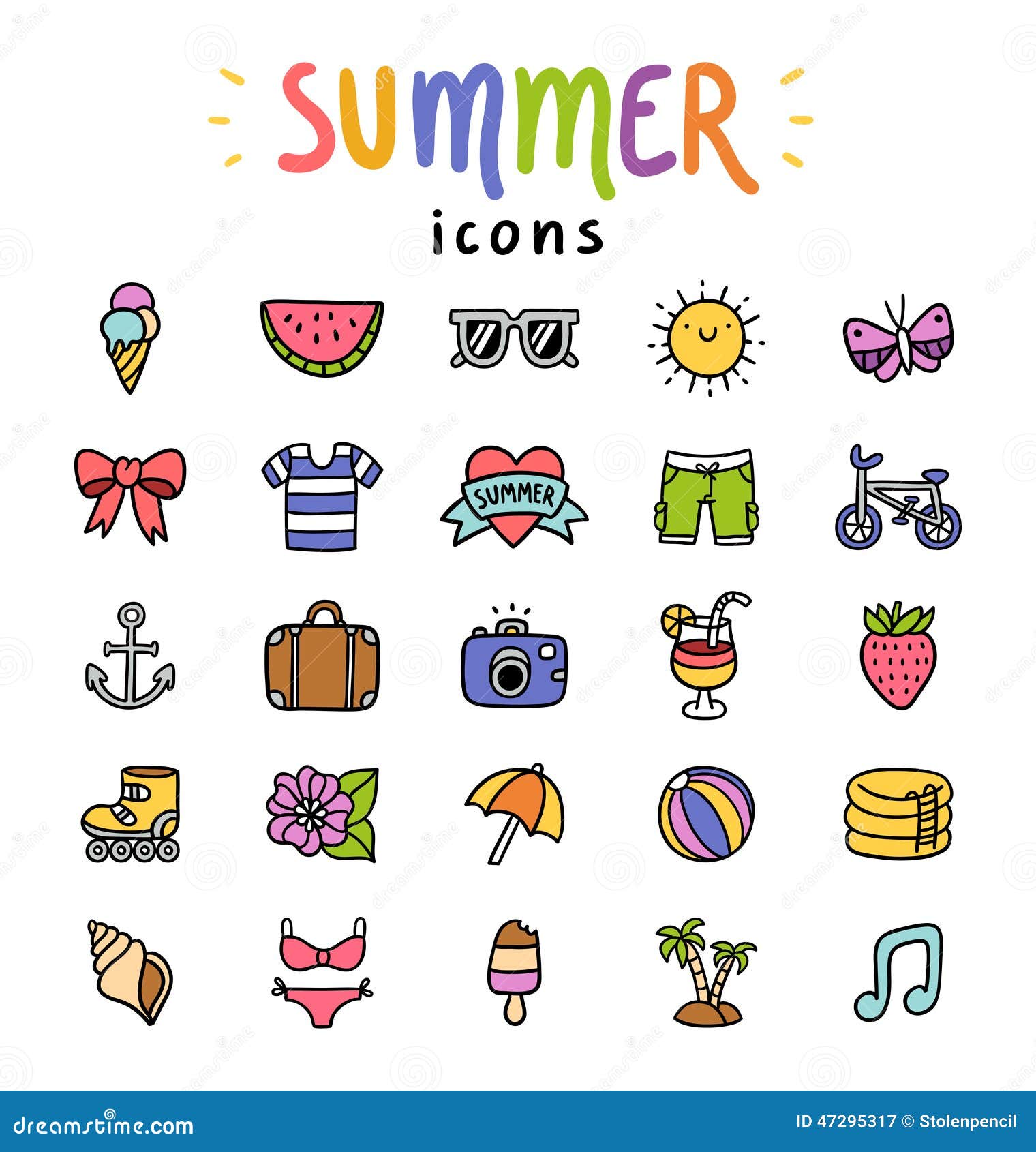 Summer icons set stock vector. Illustration of bicycle - 47295317