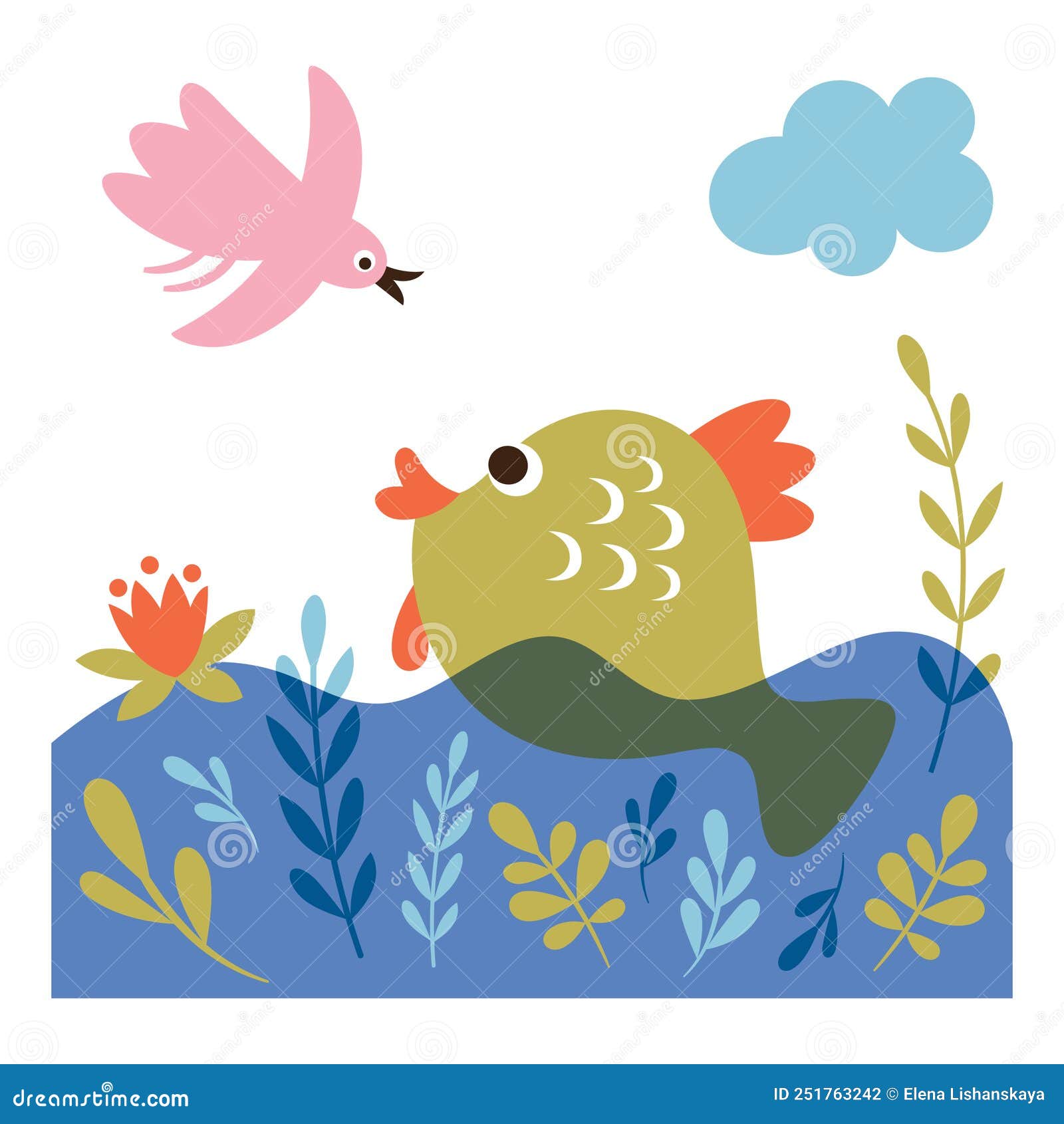 Flying Bird Over Sea, Vector Illustration Stock Vector - Illustration ...