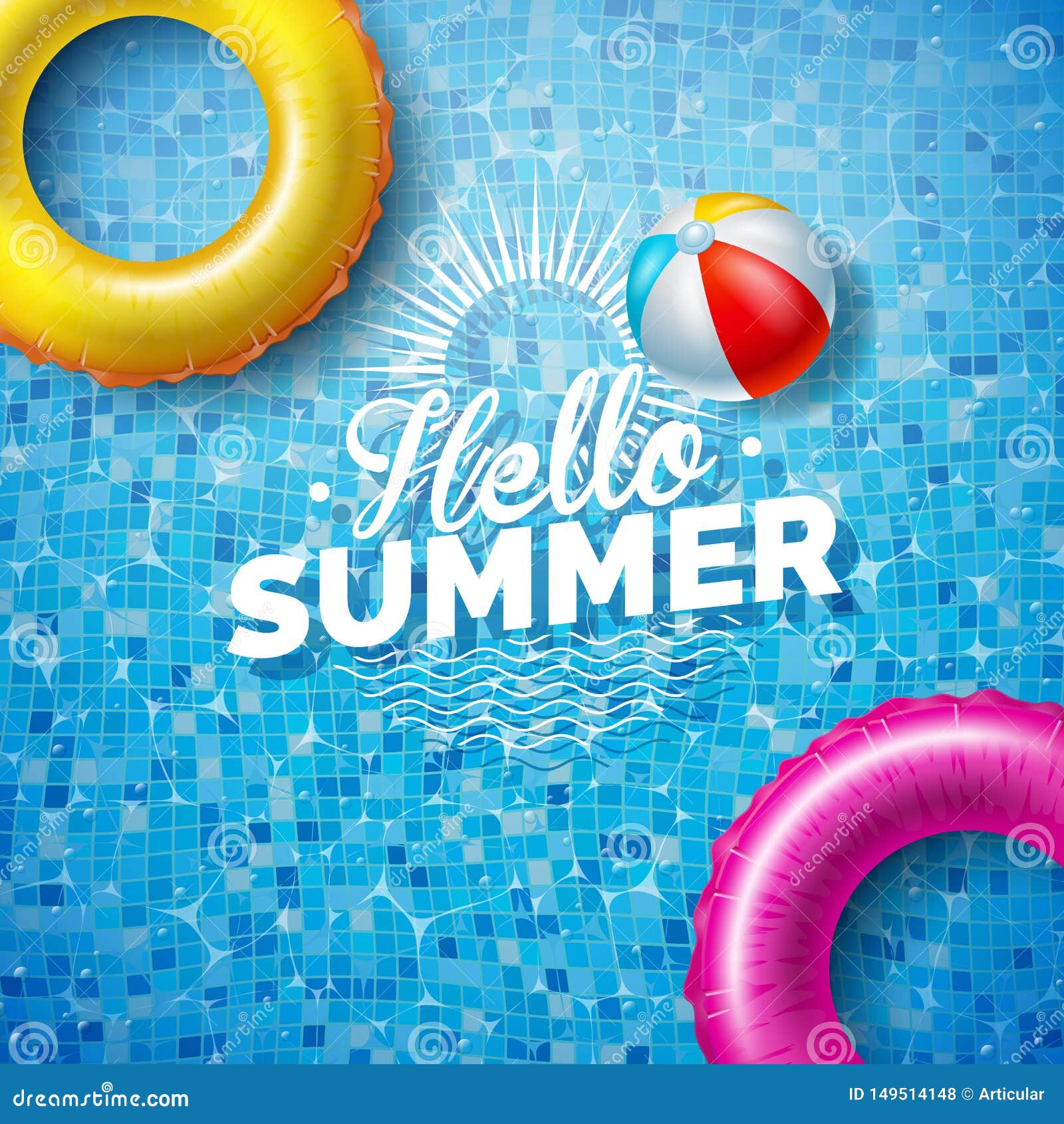 Summer Illustration with Float on Water in the Tiled Pool Background ...