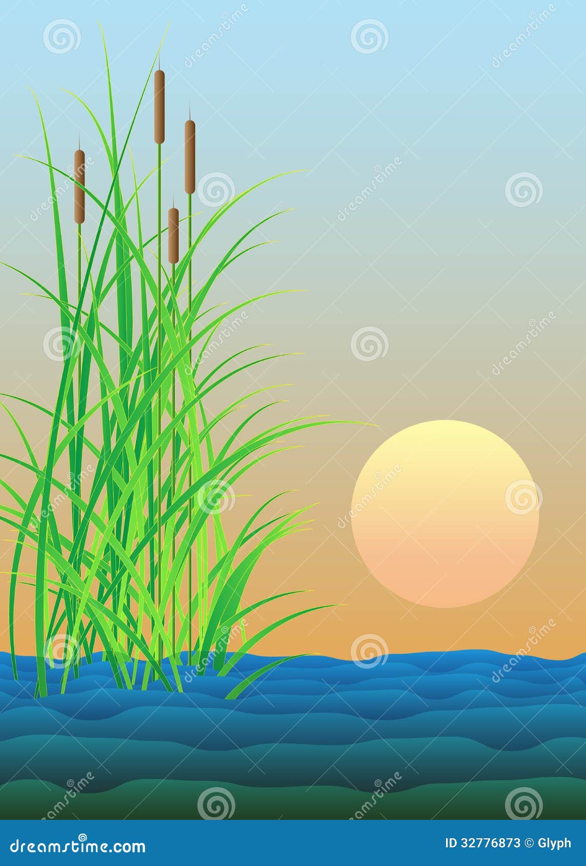 Summer Illustration with Lake and Reed Stock Vector - Illustration of ...