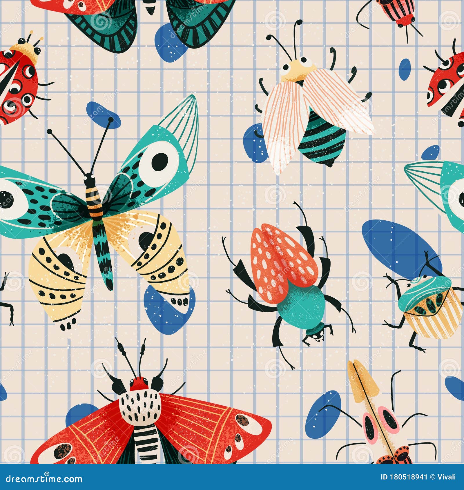 Summer Insects Cute Pattern with Beetles, Moths and Butterflies. Stock ...