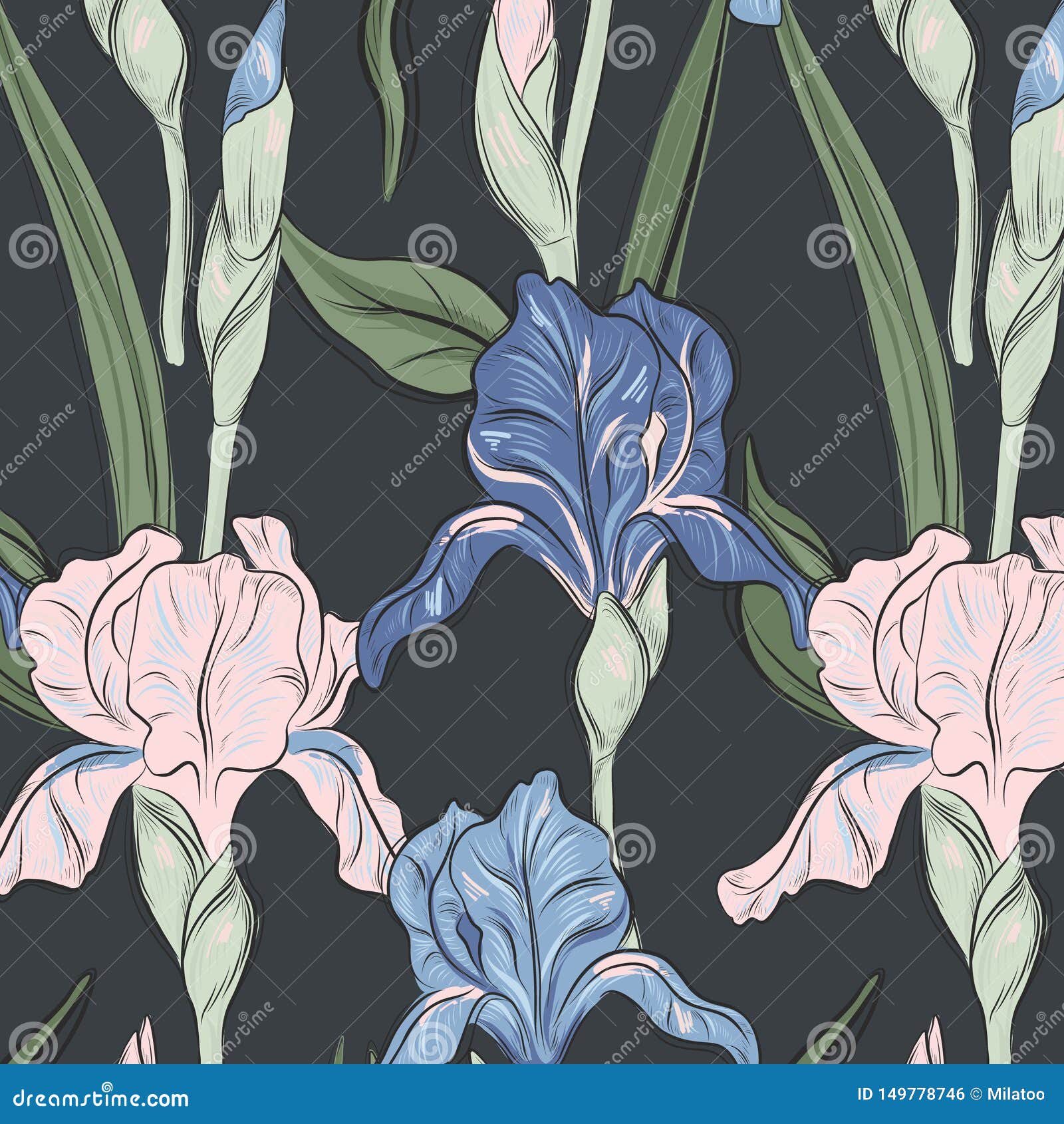 Summer Iris Blossom Print. Modern Bloom Botany Pattern. Natural Spring ...