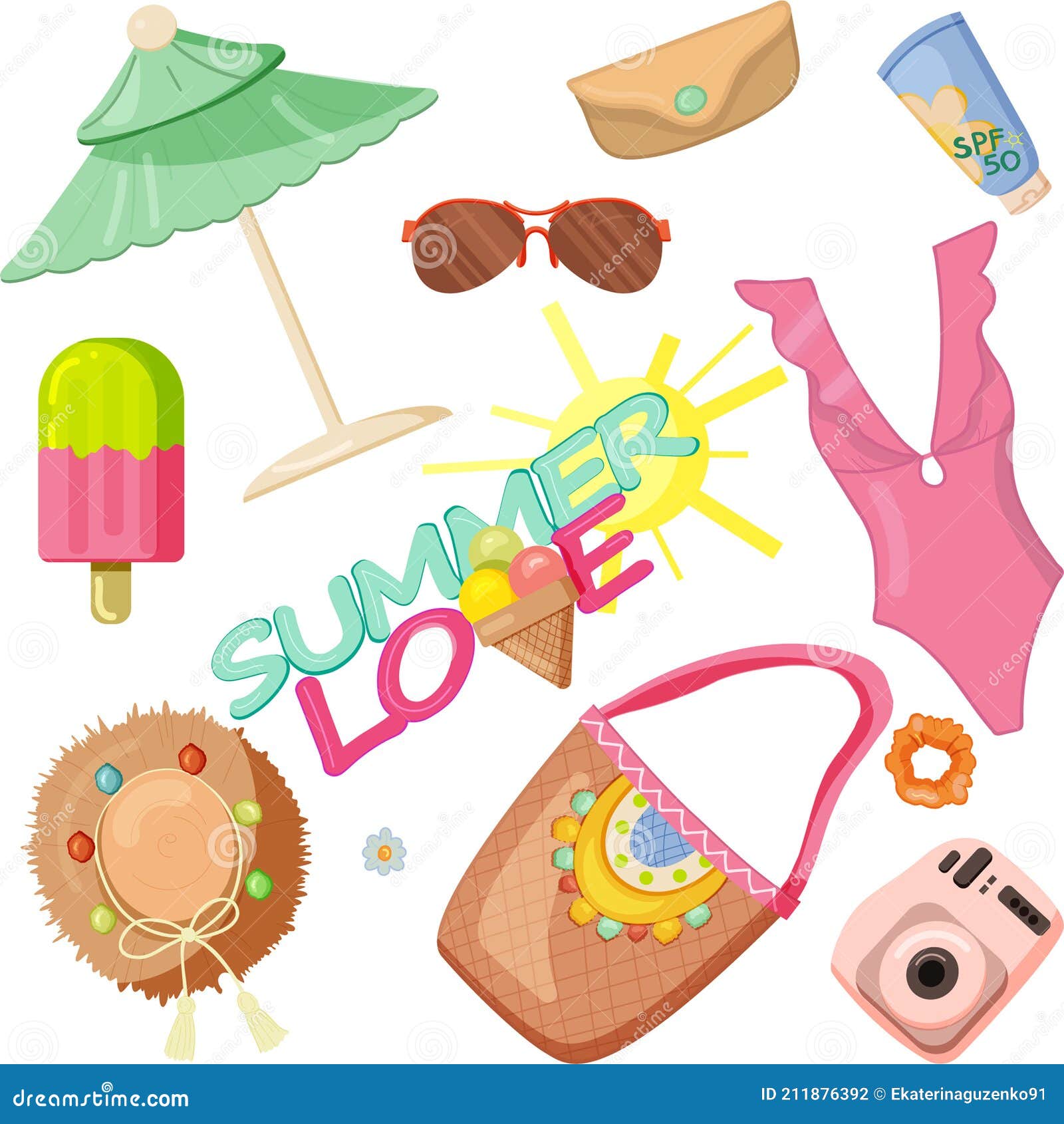 Summer Items Beach Vector Set Stock Vector - Illustration of summer ...
