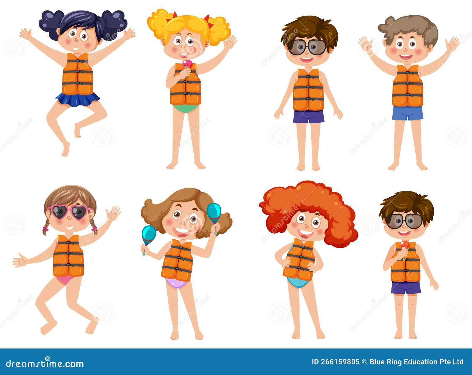 Summer kids characters set stock vector. Illustration of clip - 266159805