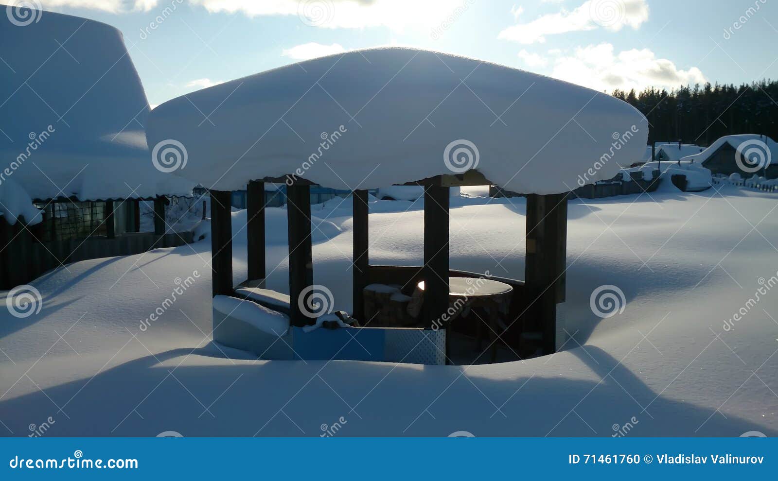 Summer Kitchen Under Snowdrift Stock Photo - Image of wooden, arbor ...
