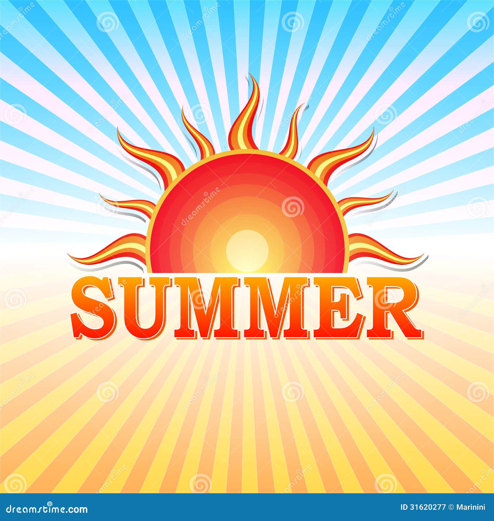 Summer Label with Sun and Rays Stock Illustration - Illustration of ...