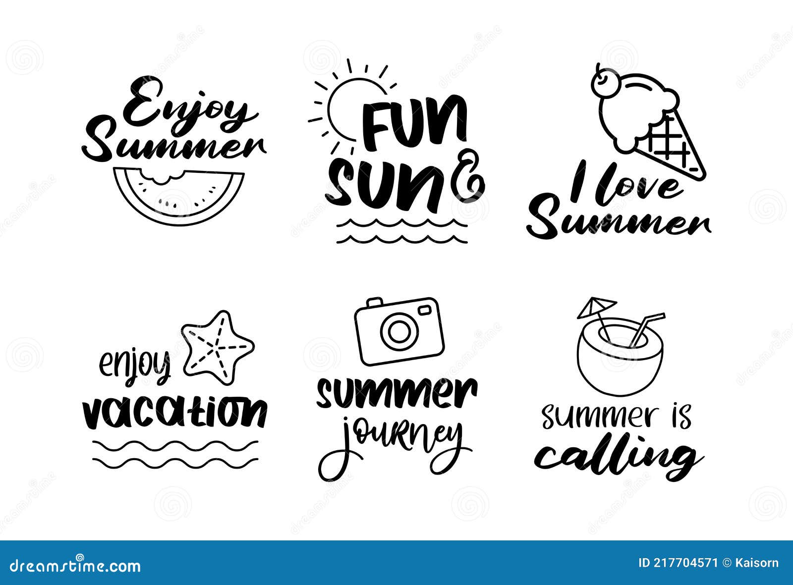 Summer Labels Set. Retro Hand Drawn Elements for Summer Vintage Style ...