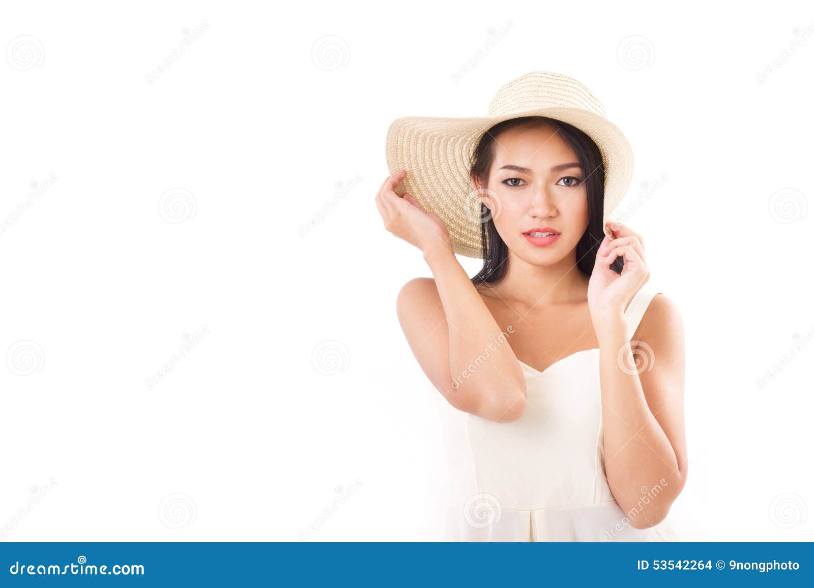Summer Lady Looking at You, White Background Stock Photo - Image of ...