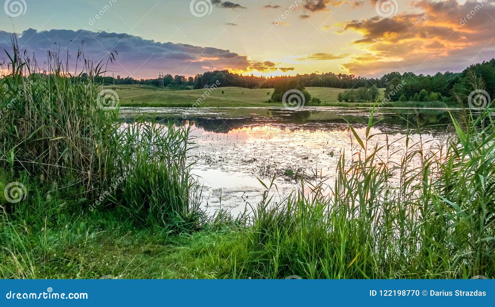 Summer lake at sunset stock photo. Image of landscape - 122198770