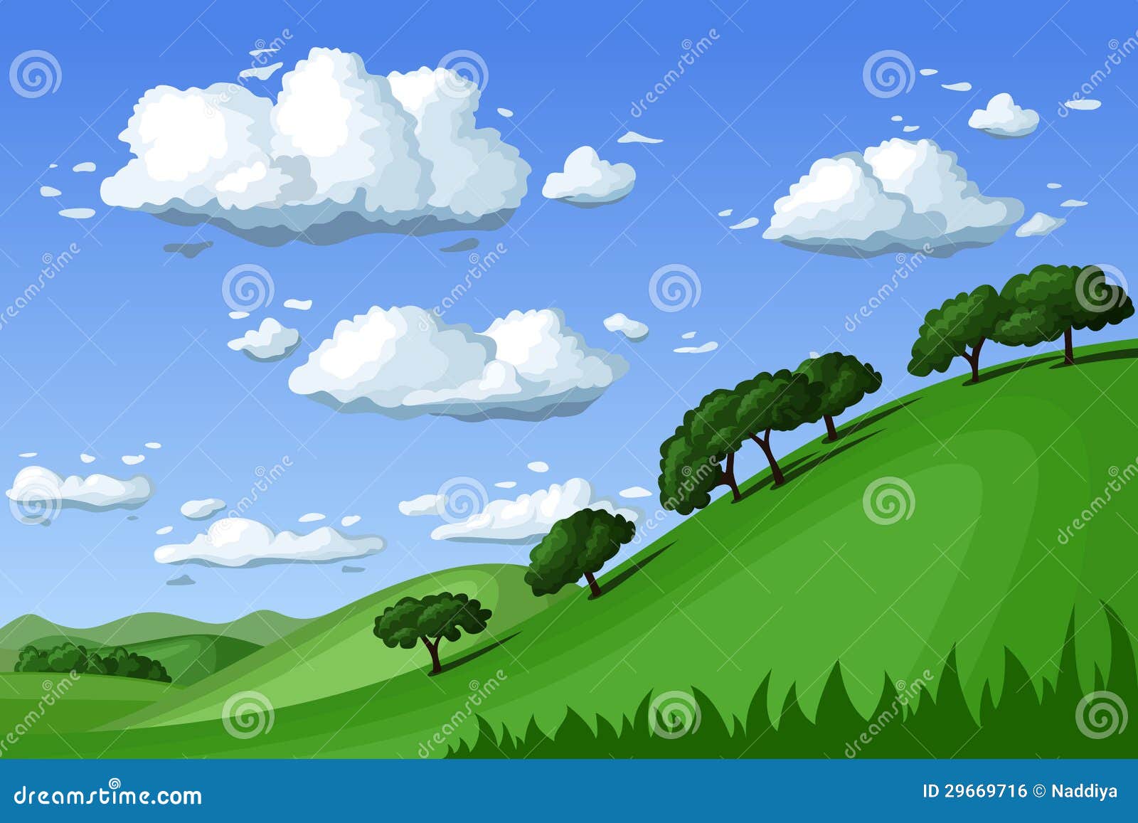 Summer Landscape. Vector Illustration. Stock Vector - Illustration of ...