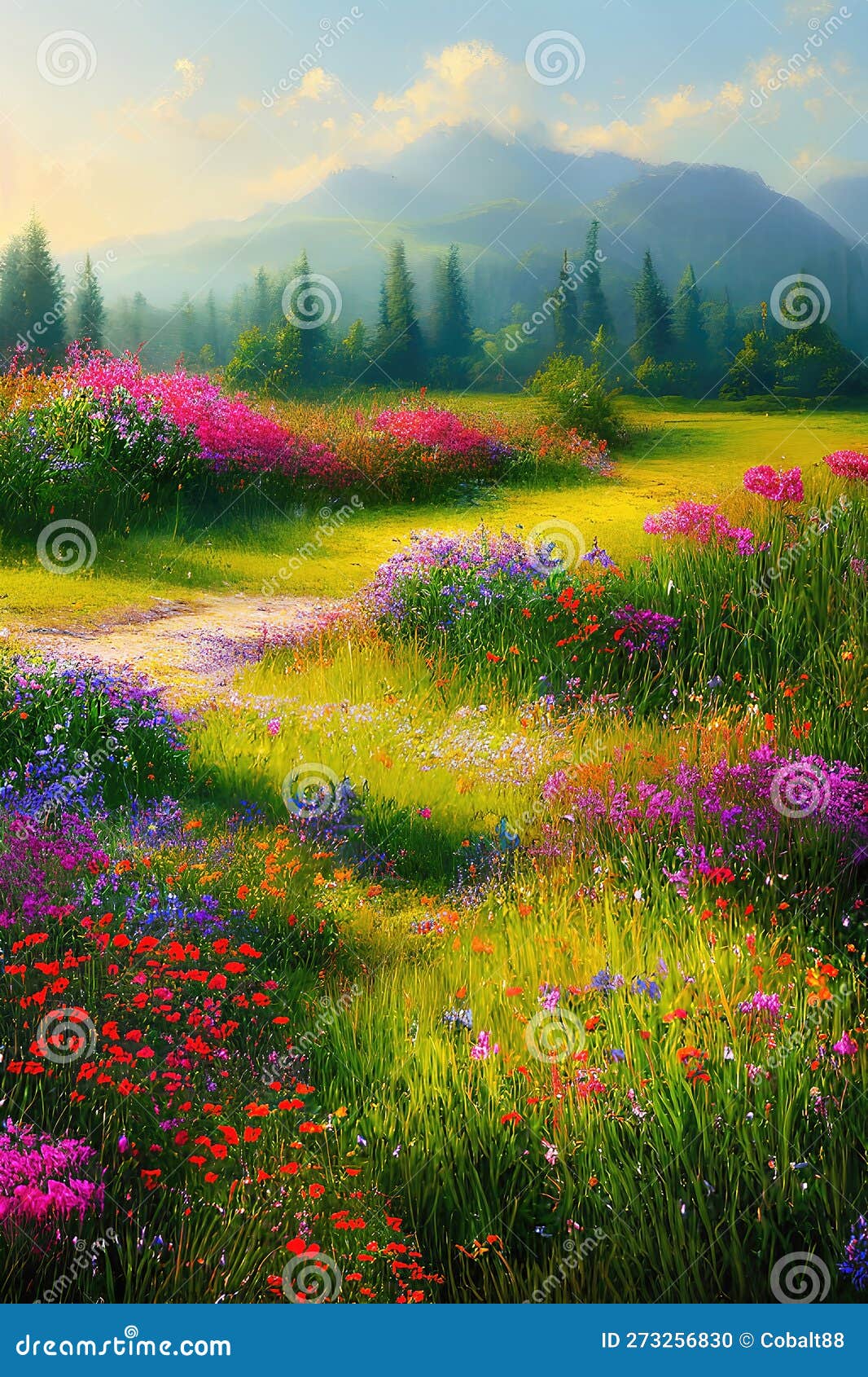 Summer Landscape, Countryside Flowers and Meadows, Generative Ai Stock ...