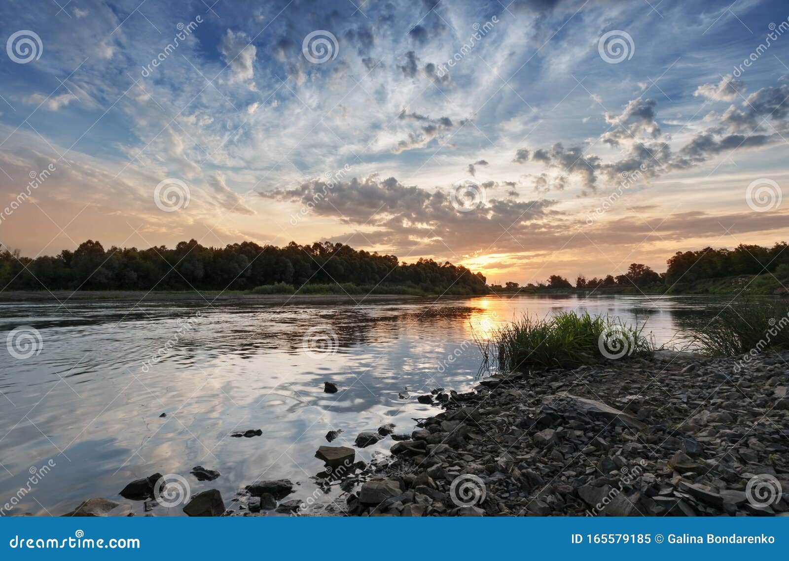 Summer Landscape with Dawn Over the River Stock Image - Image of cloud ...