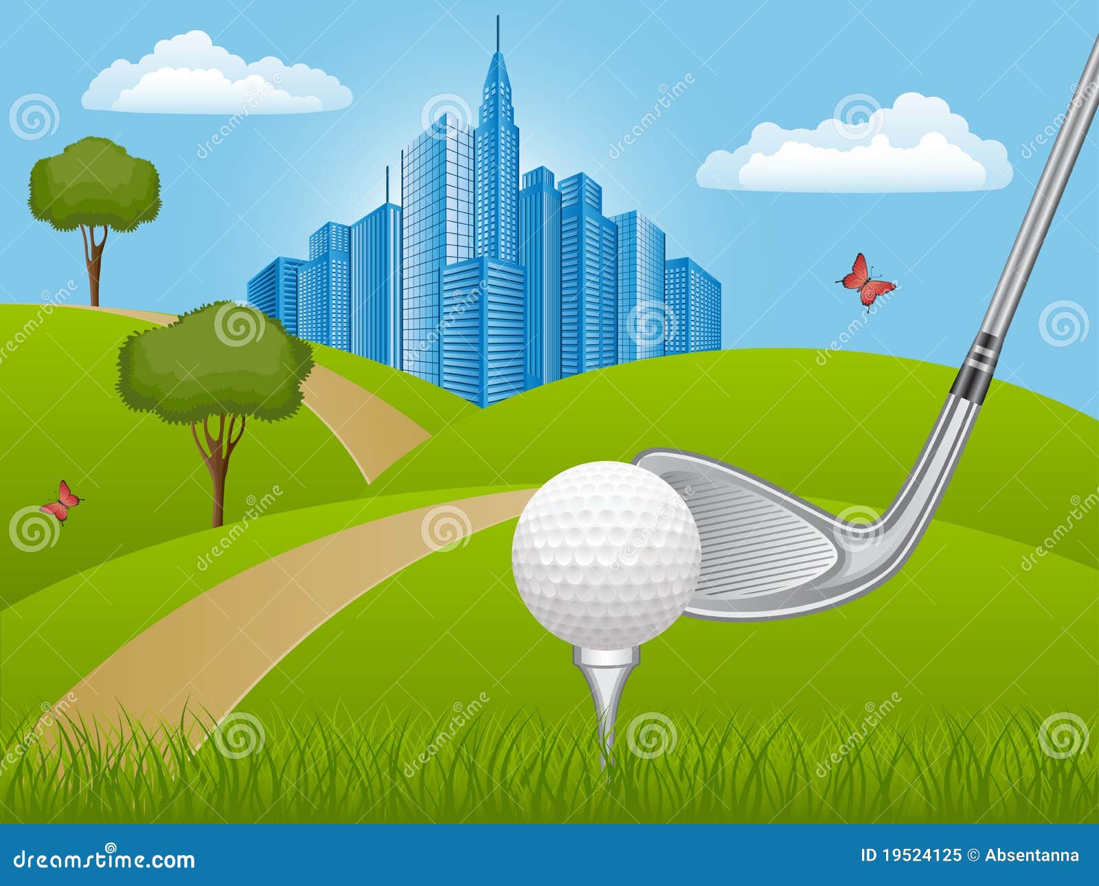 Summer Landscape with Golf Club Stock Vector - Illustration of flower ...