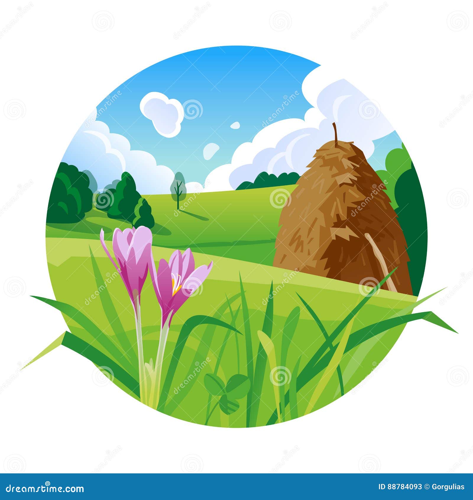 Summer Landscape with a Haystack Illustration Stock Vector ...