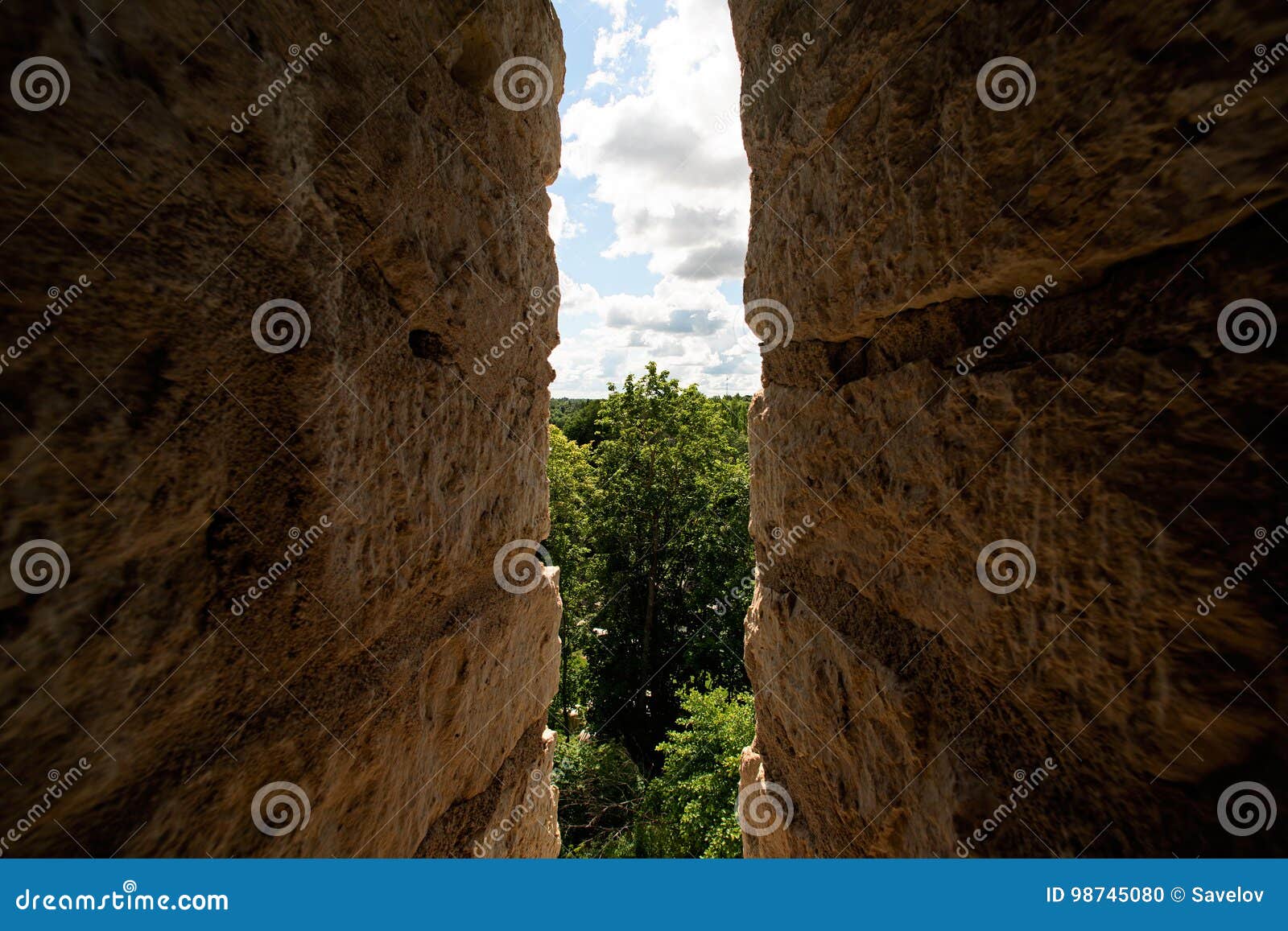 Summer Landscape through the Loophole in the Ancient Medieval Limestone ...
