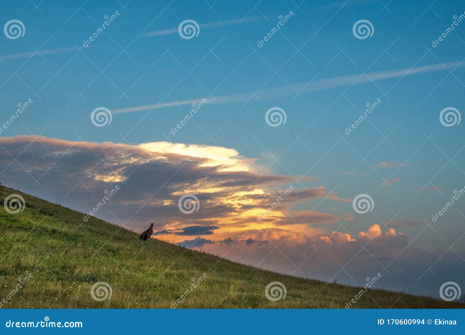 Summer Landscape, Mountainside on the Background of the Setting Sun ...