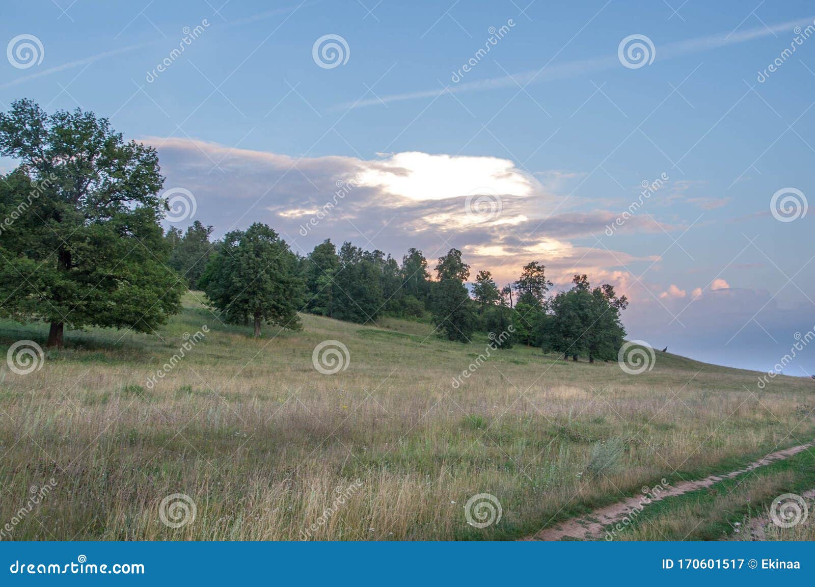Summer Landscape, Mountainside on the Background of the Setting Sun ...