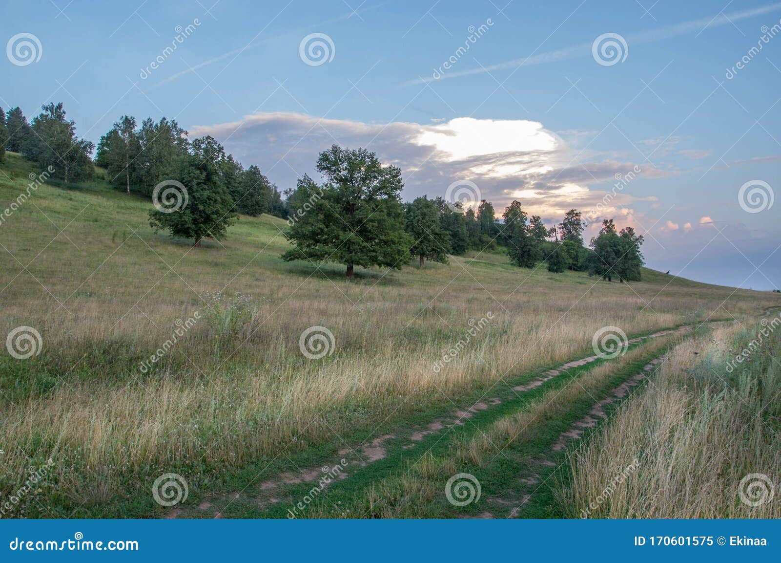 Summer Landscape, Mountainside on the Background of the Setting Sun ...
