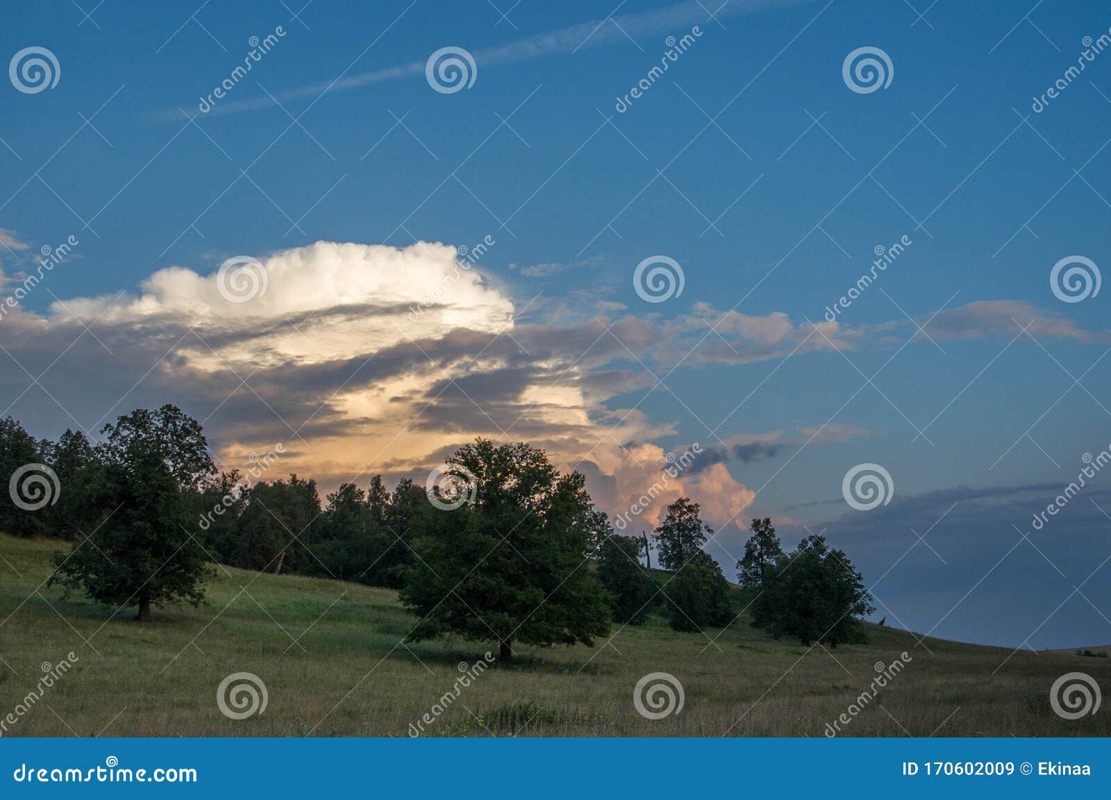 Summer Landscape, Mountainside on the Background of the Setting Sun ...