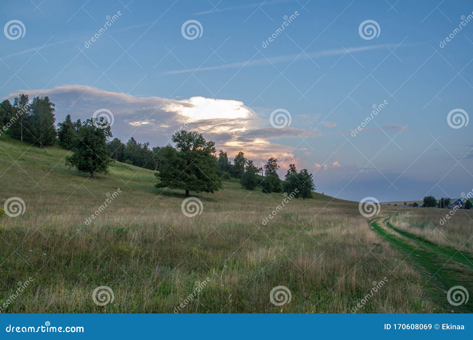 Summer Landscape, Mountainside on the Background of the Setting Sun ...
