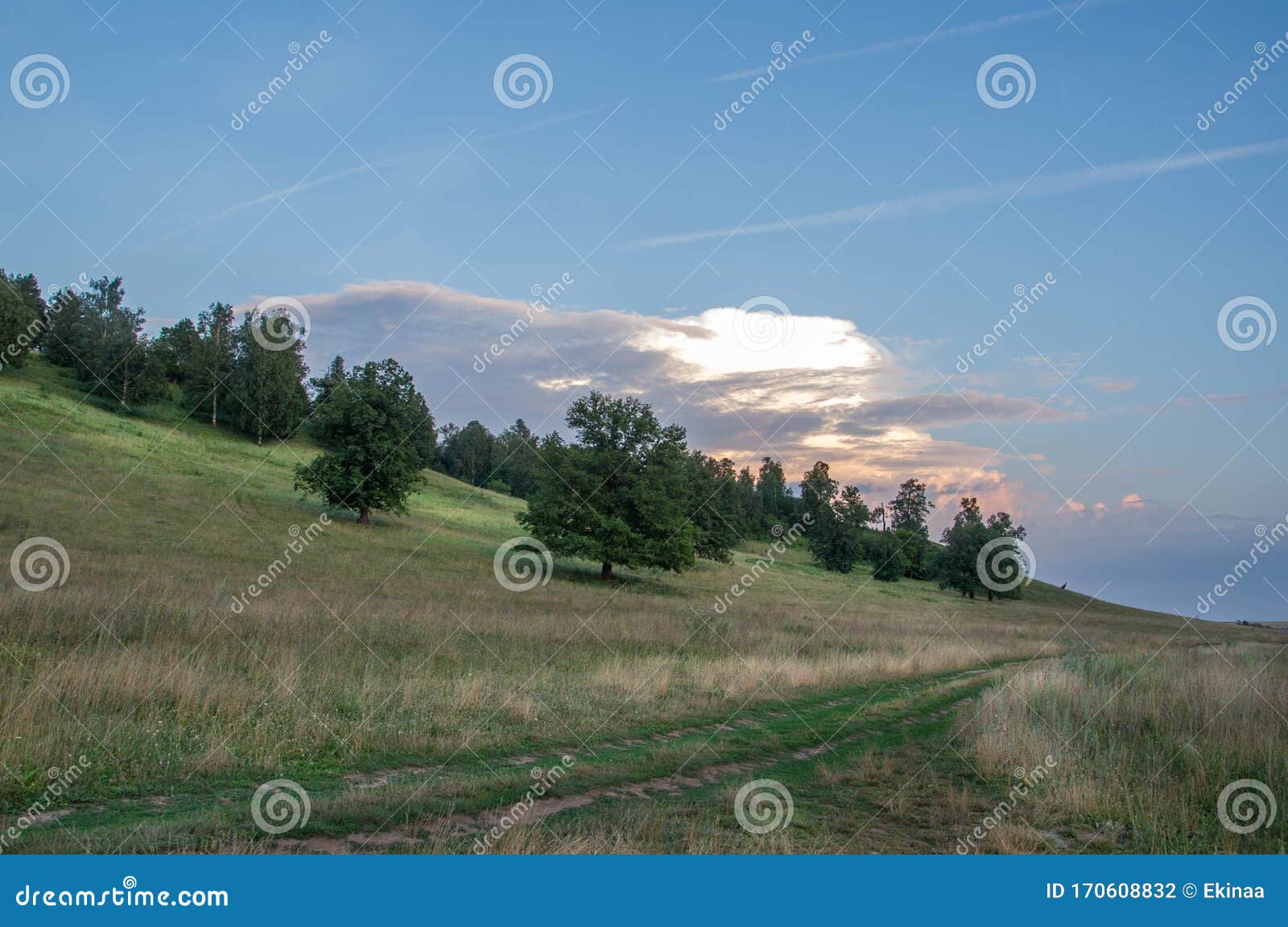 Summer Landscape, Mountainside on the Background of the Setting Sun ...