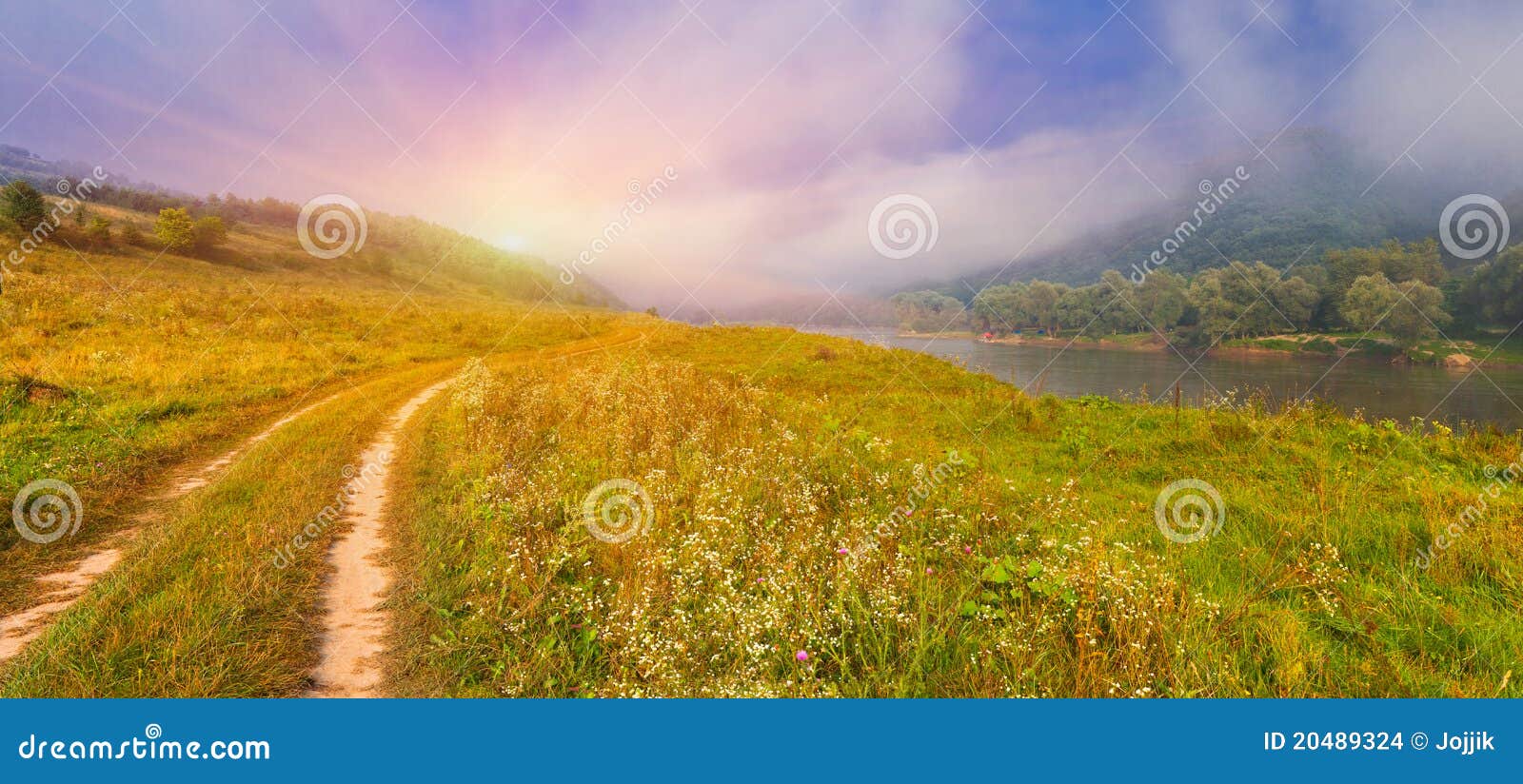 Summer Landscape Near the River Stock Photo - Image of beam, mist: 20489324