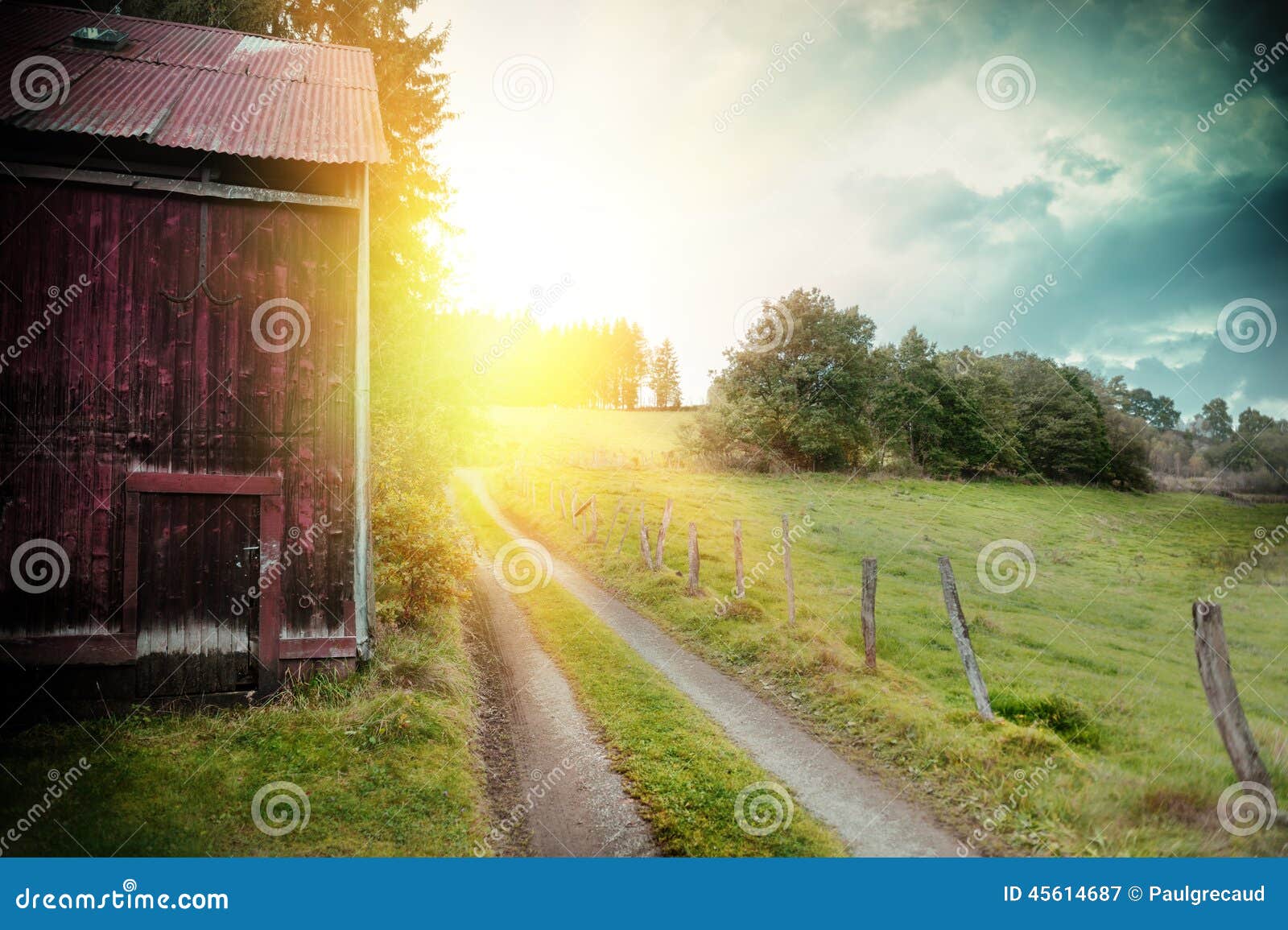 Summer Landscape with Old Barn and Country Road Stock Image - Image of ...