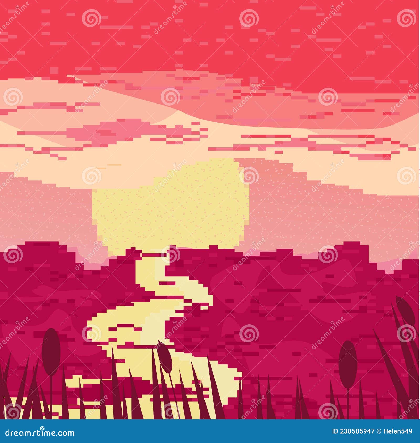 Summer Landscape Pixel Art Background Vector 2d Stock Vector ...