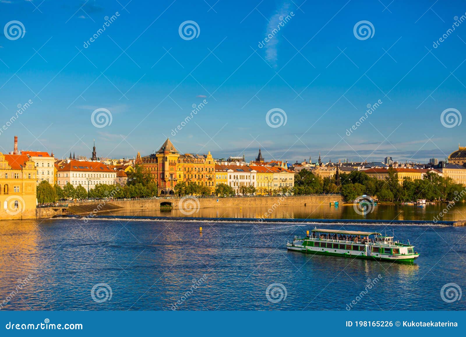Summer Landscape of Prague View of the Ltava River on Which Ferries ...