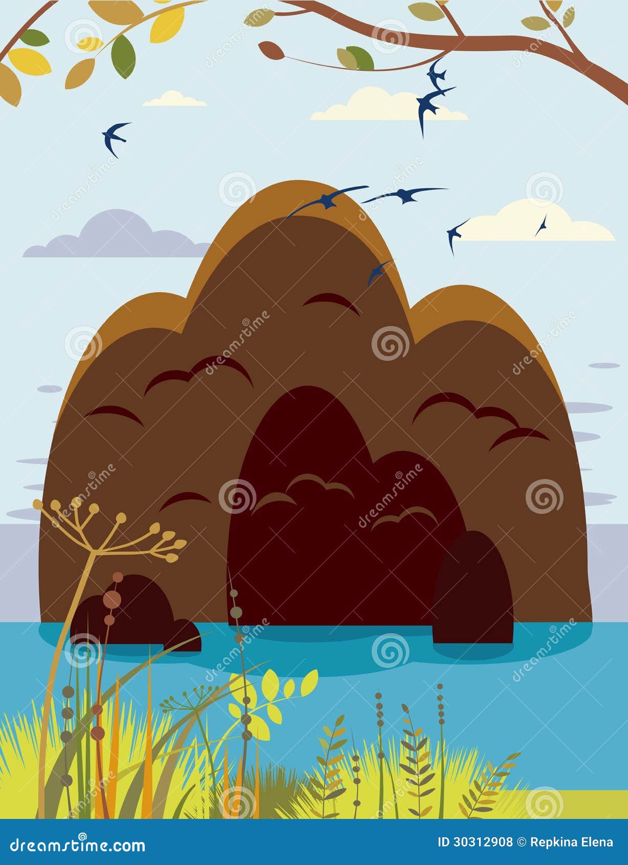 Mountain island stock vector. Illustration of forest - 30312908
