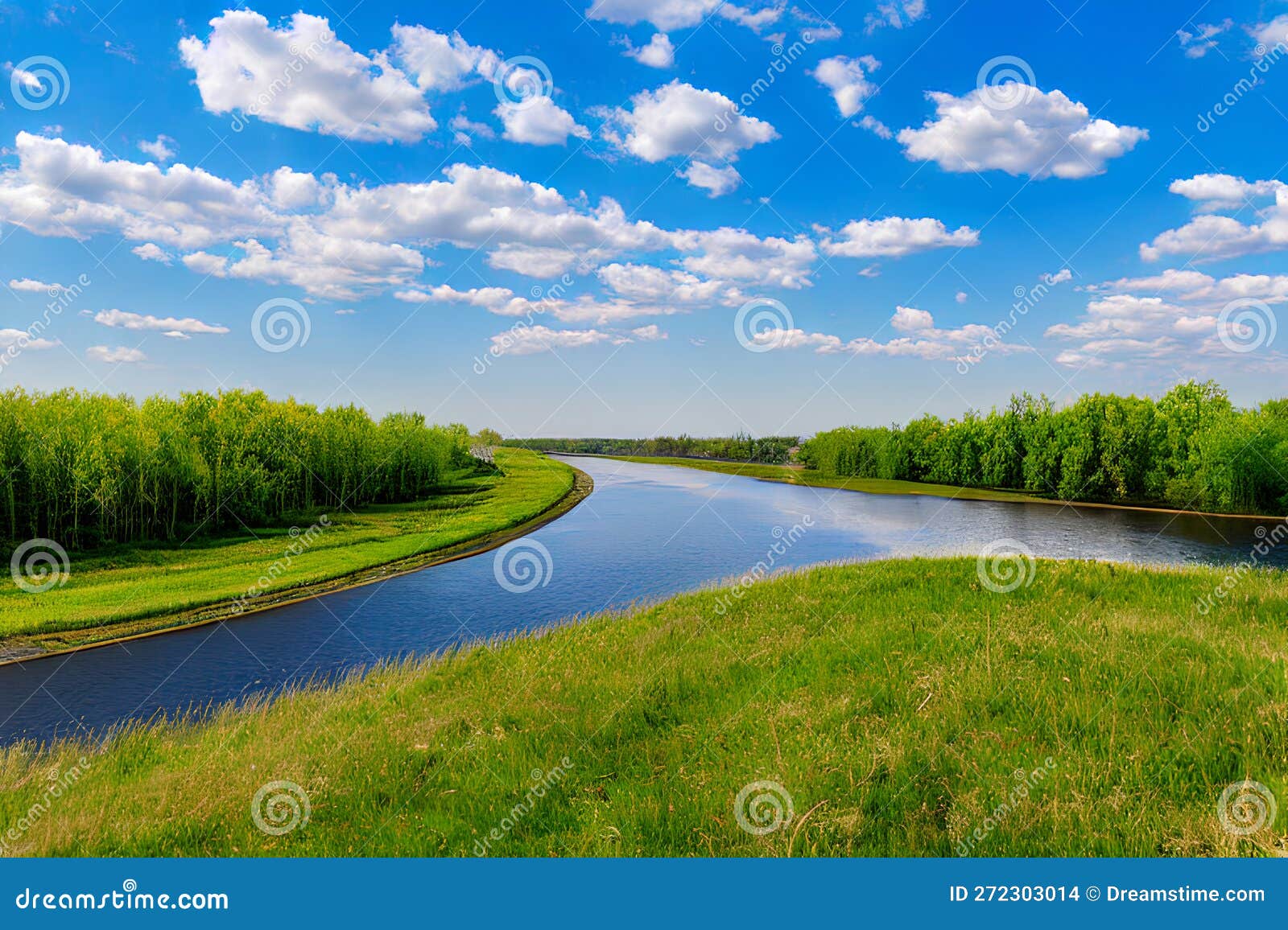 Summer Landscape with Tree and River Stock Photo - Image of cloud, park ...