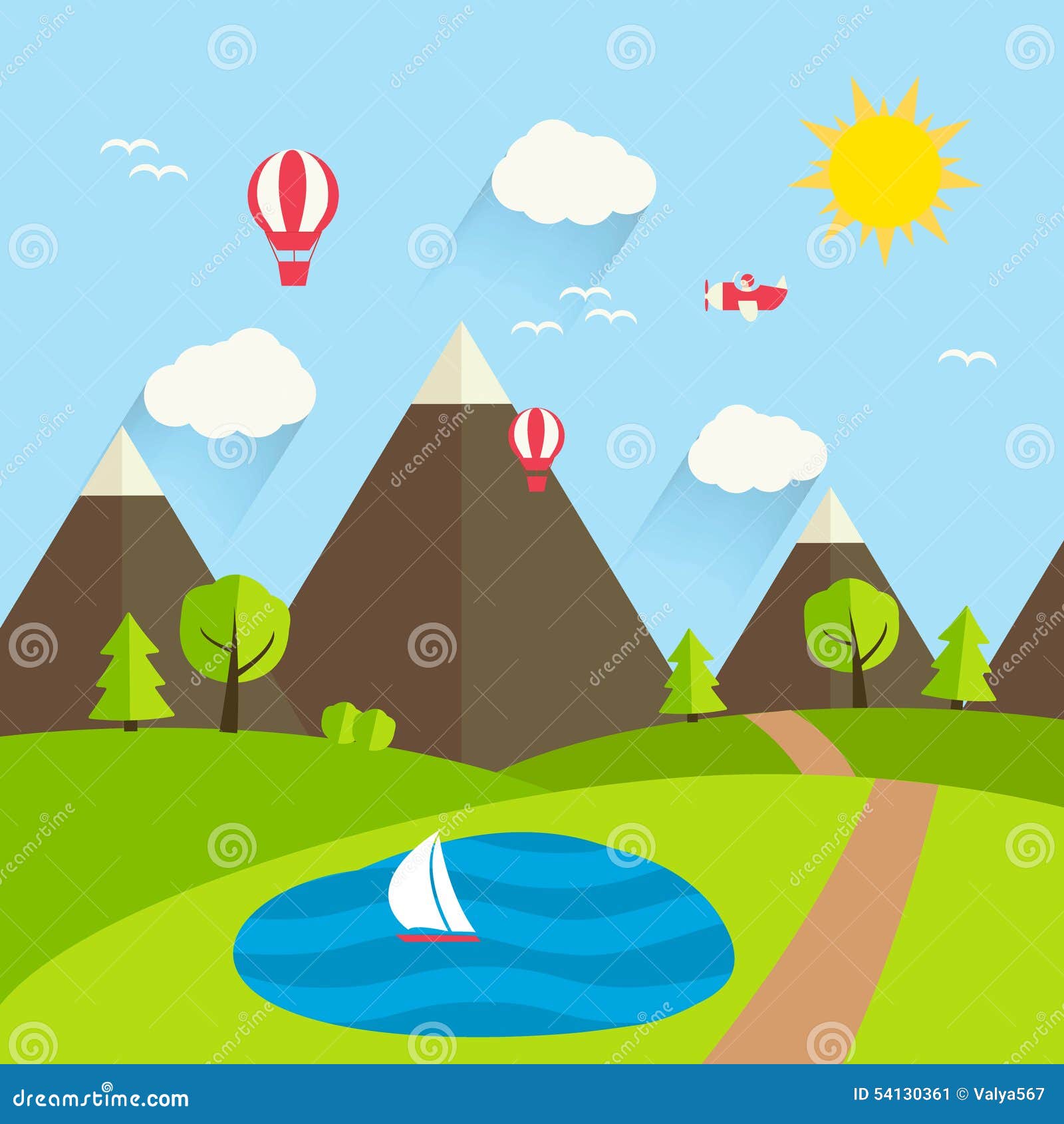 Summer Landscape, Vector Illustration. Stock Vector - Illustration of ...