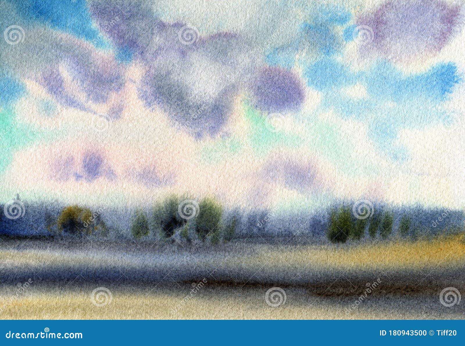 Summer Landscape. Watercolor Stock Illustration - Illustration of plant ...