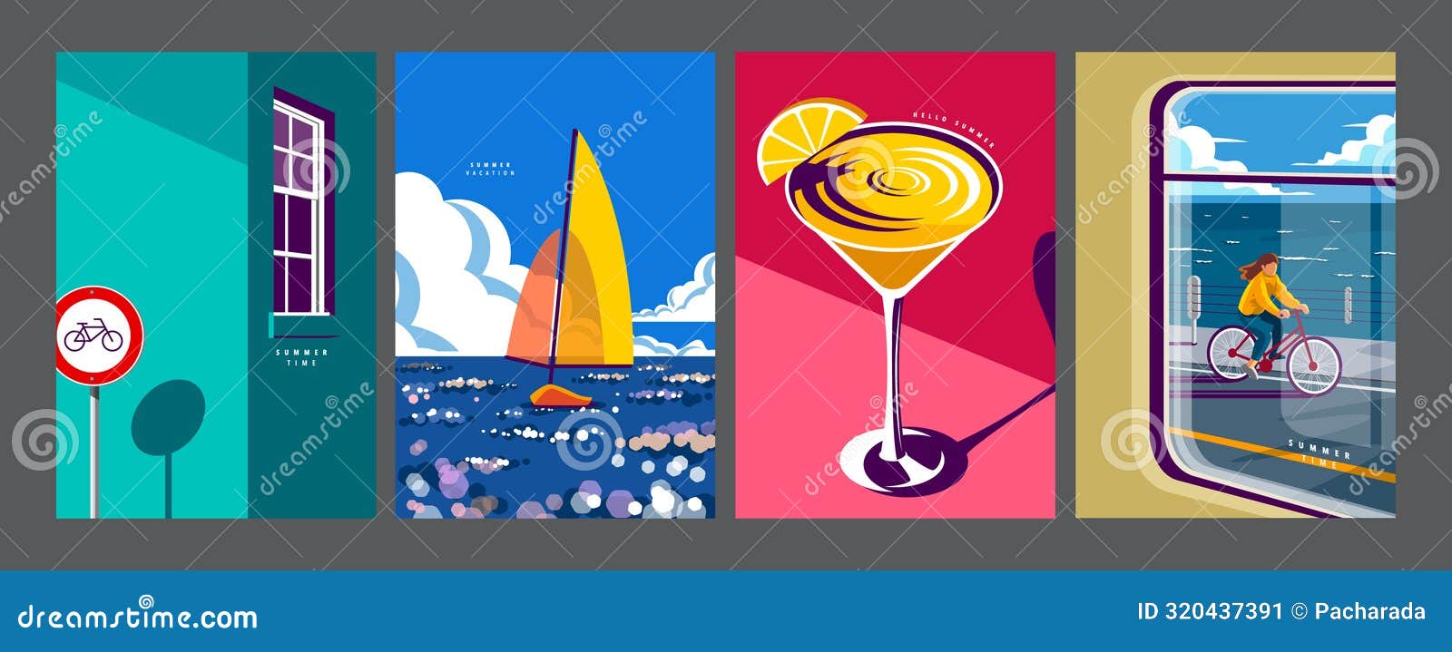 Summer Layout Set, Colorful Flat Design, Minimal Graphic. Vector Stock ...