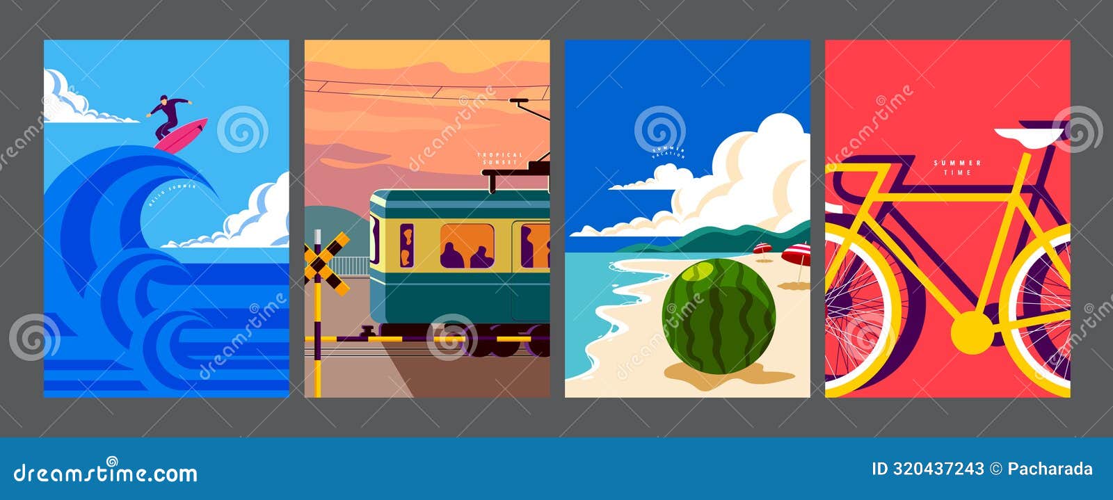 Summer Layout Set, Colorful Flat Design, Minimal Graphic. Vector Stock ...