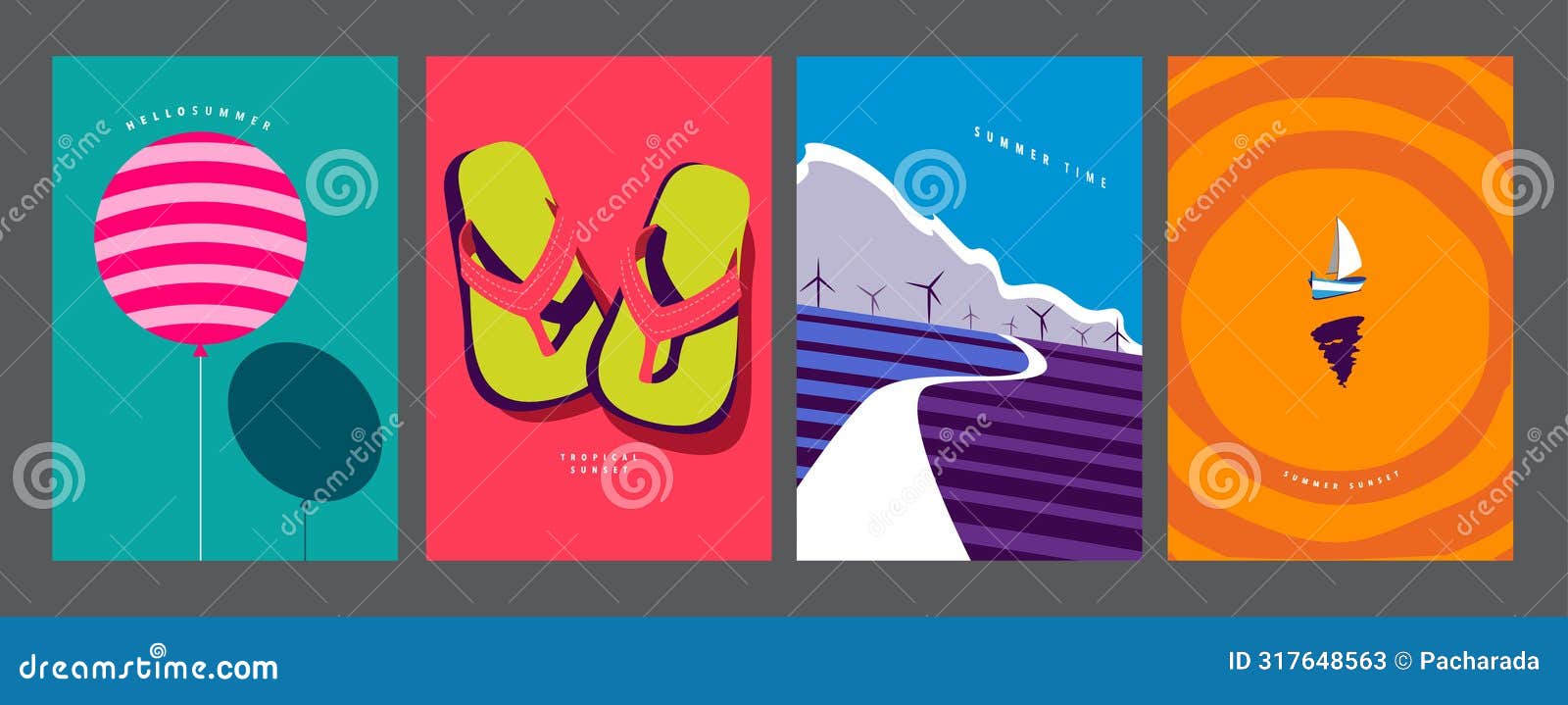 Summer Layout Set, Poster Banner Template, Flat Vector, Colorful ...